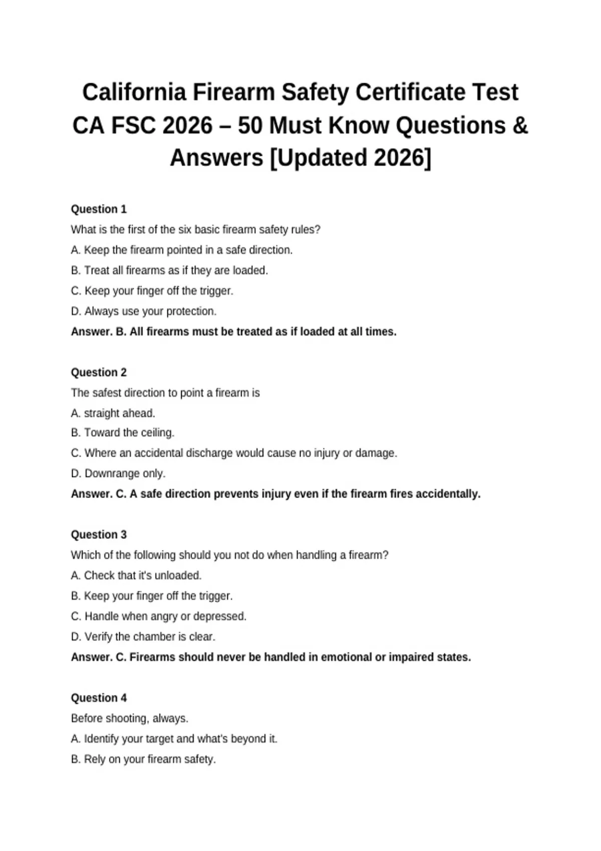 California Firearm Safety Certificate Test CA FSC 2026 – 50 Must Know ...