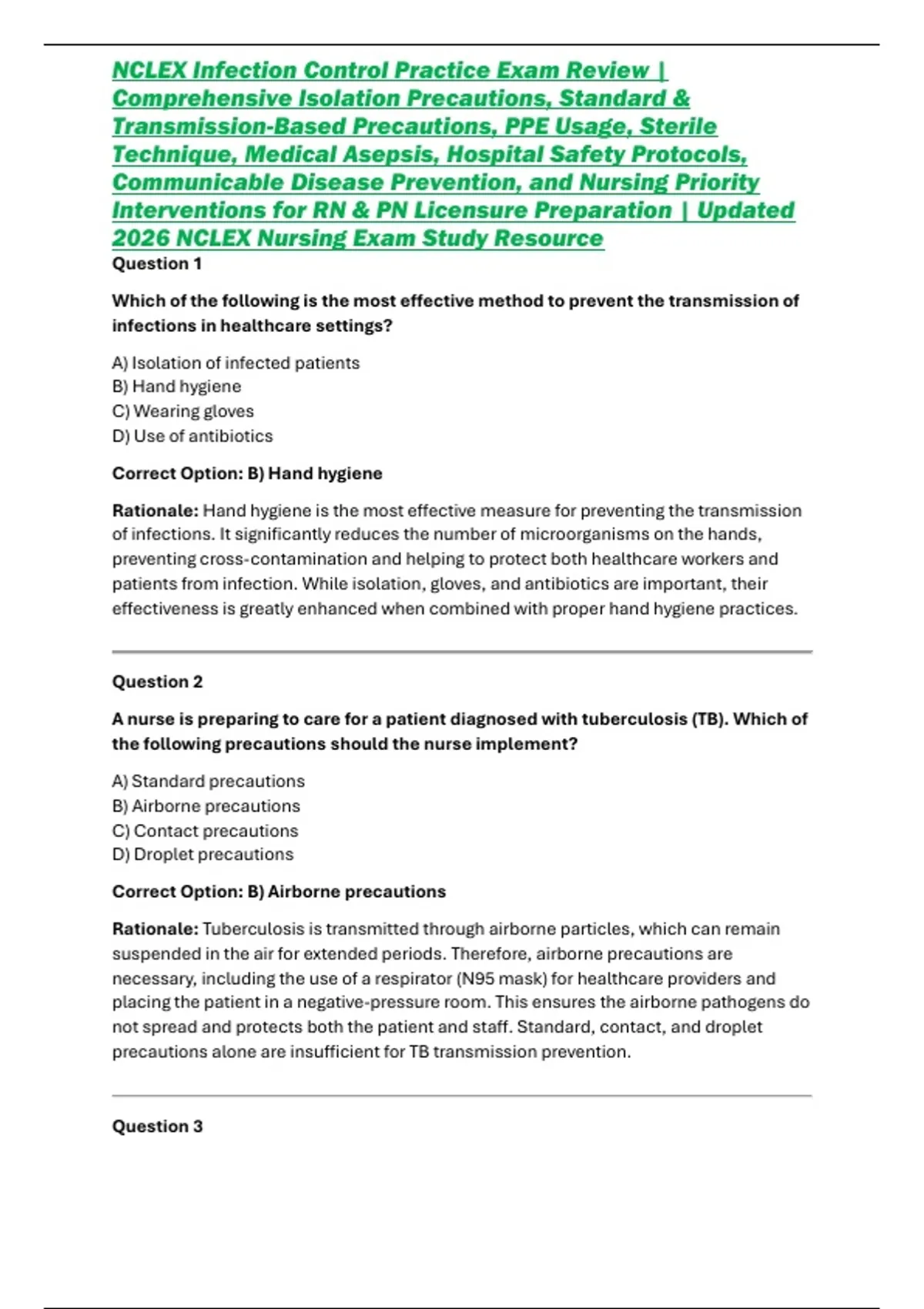 NCLEX Infection Control Practice Exam Review | Comprehensive Isolation ...