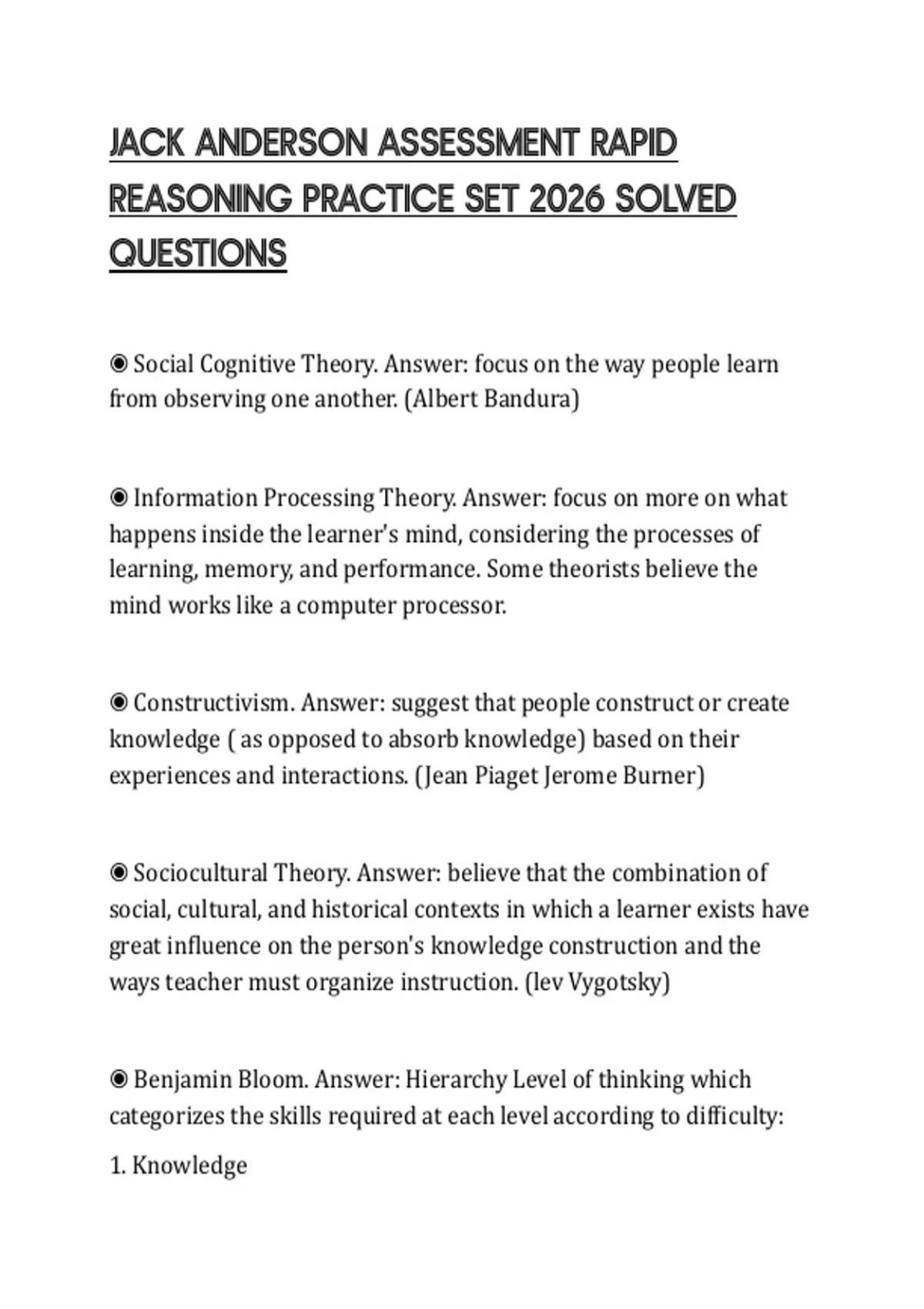 JACK ANDERSON ASSESSMENT RAPID REASONING PRACTICE SET 2026 SOLVED ...