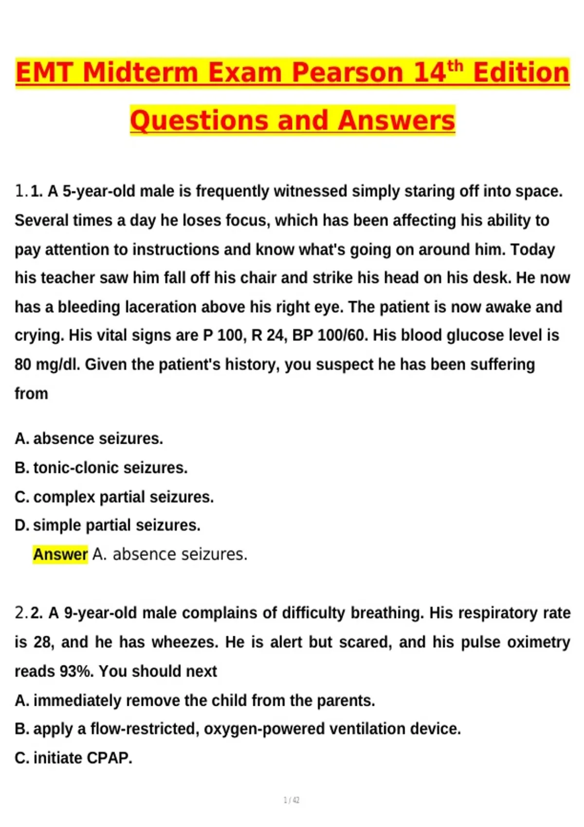 2026 EMT Midterm Exam Pearson 14th Edition Actual Questions & Answers ...