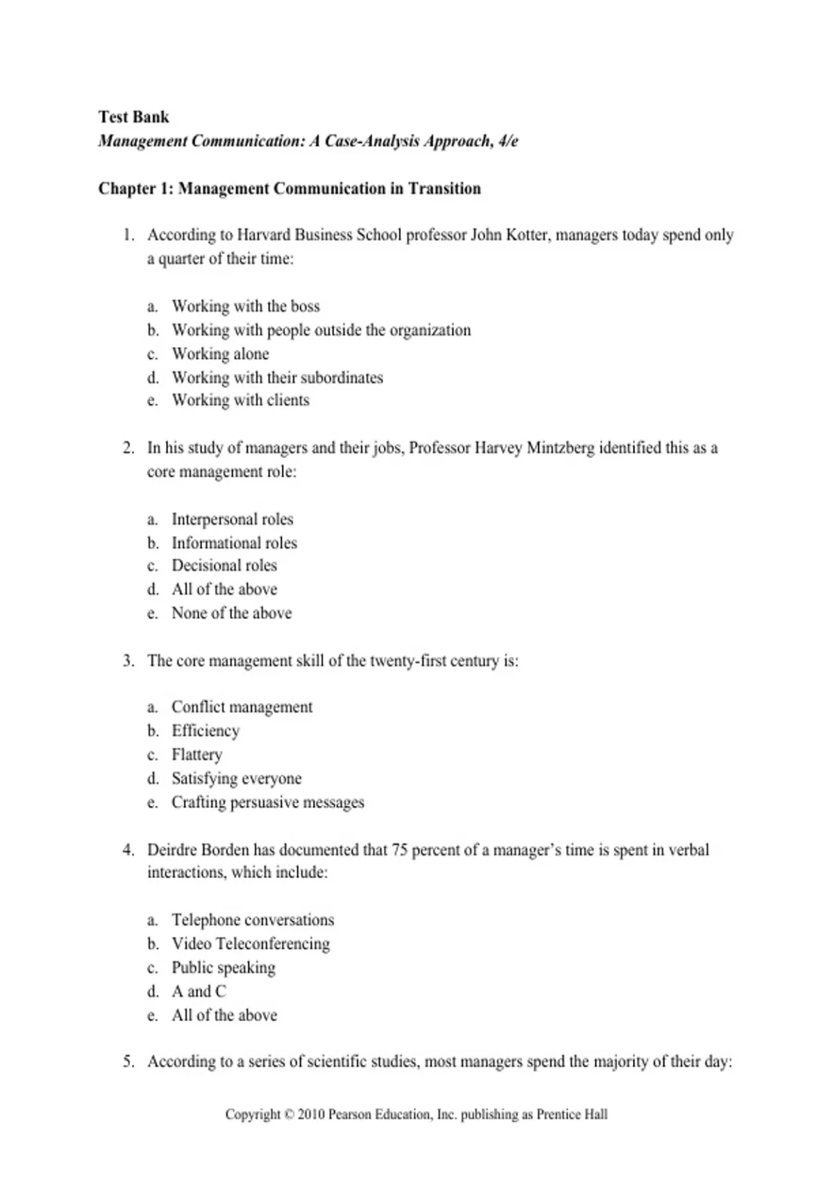 practice test bank questions, final exam : Management Communication A ...
