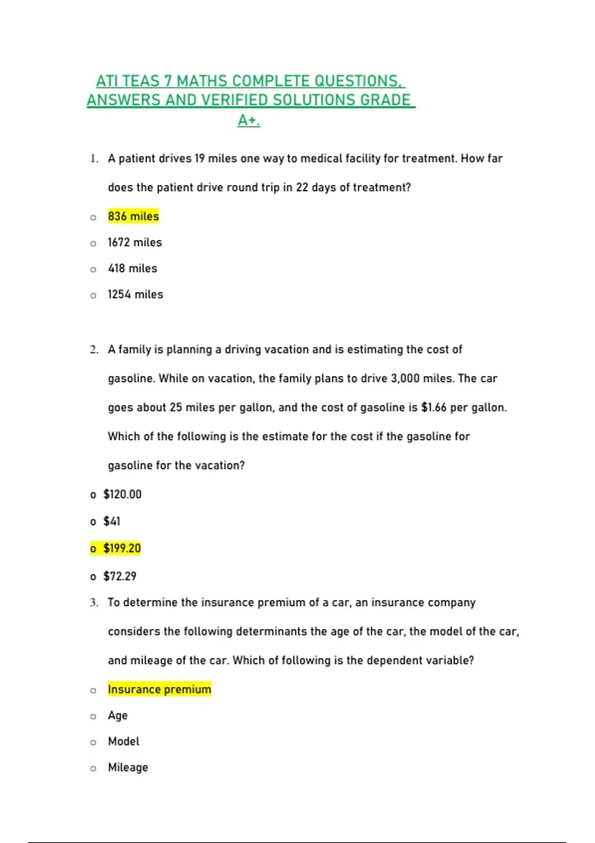 ATI TEAS 7 MATHS COMPLETE QUESTIONS, ANSWERS AND VERIFIED SOLUTIONS ...