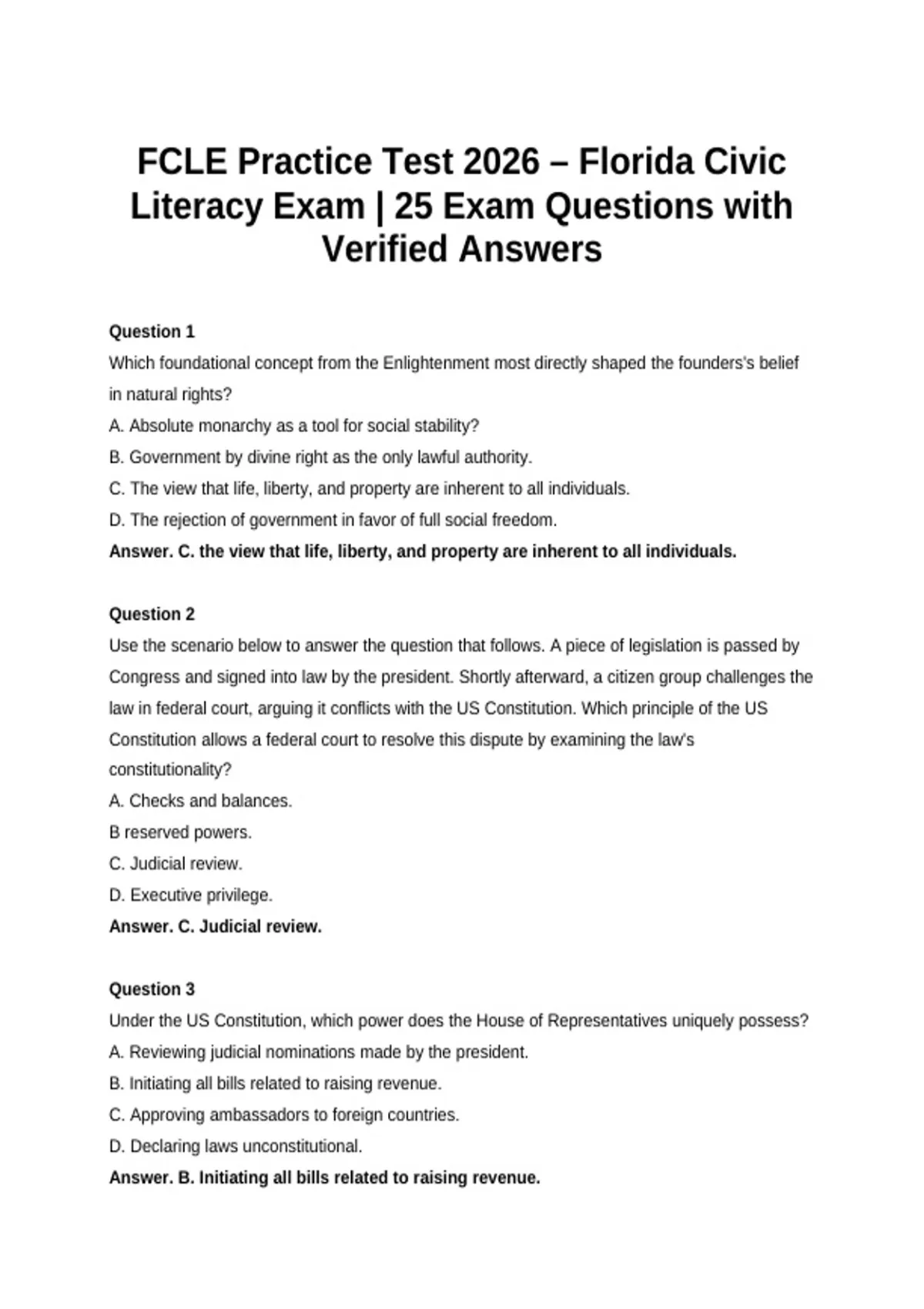 FCLE Practice Test 2026 – Florida Civic Literacy Exam | 25 Exam ...