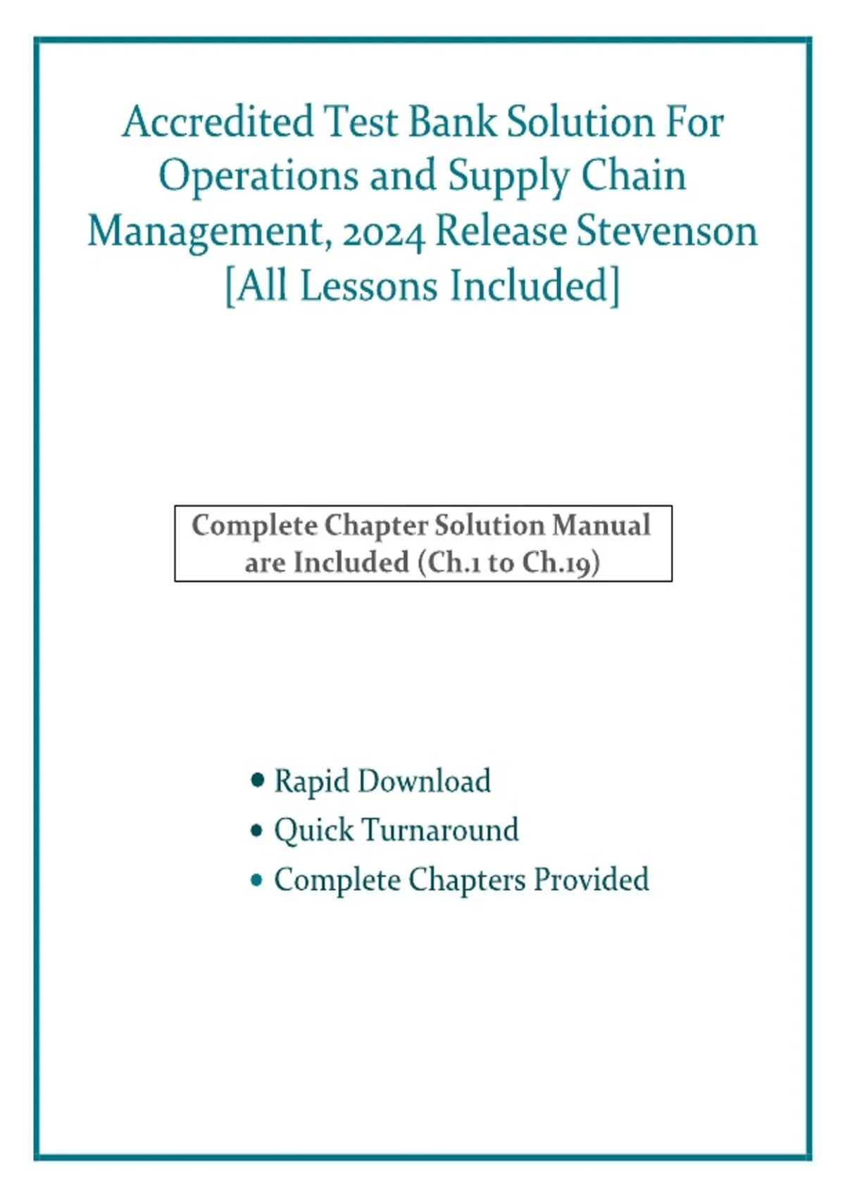 Test Bank: Operations and Supply Chain Management (2024 Release ...