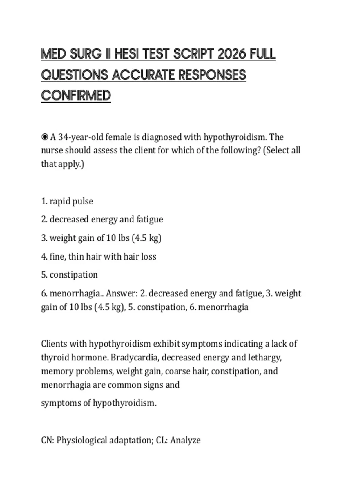 MED SURG II HESI TEST SCRIPT 2026 FULL QUESTIONS ACCURATE RESPONSES ...