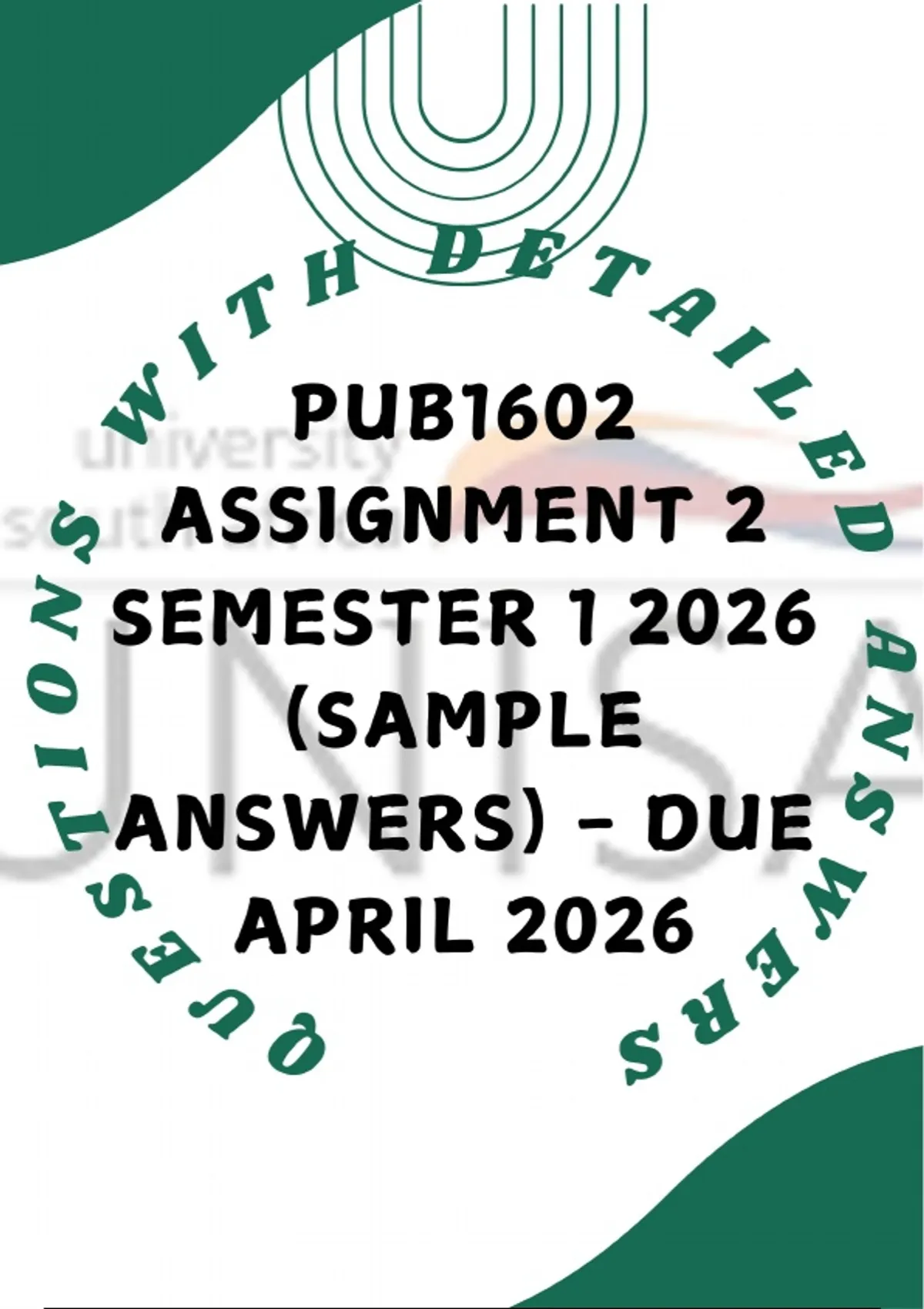 PUB1602 Assignment 2 Semester 1 2026 (Sample Answers) - DUE April 2026 ...