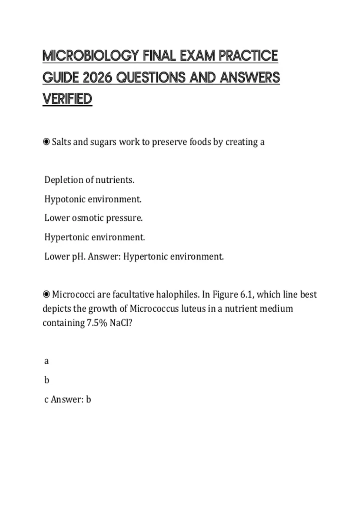 MICROBIOLOGY FINAL EXAM PRACTICE GUIDE 2026 QUESTIONS AND ANSWERS ...