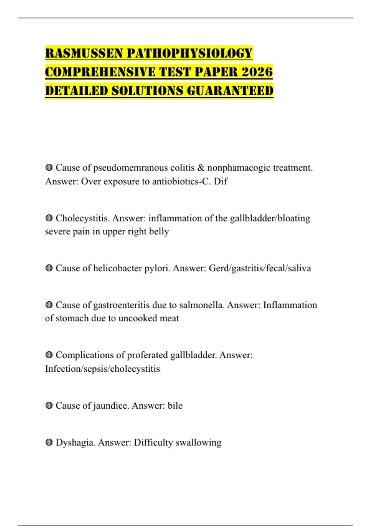 RASMUSSEN PATHOPHYSIOLOGY COMPREHENSIVE TEST PAPER 2026 DETAILED ...