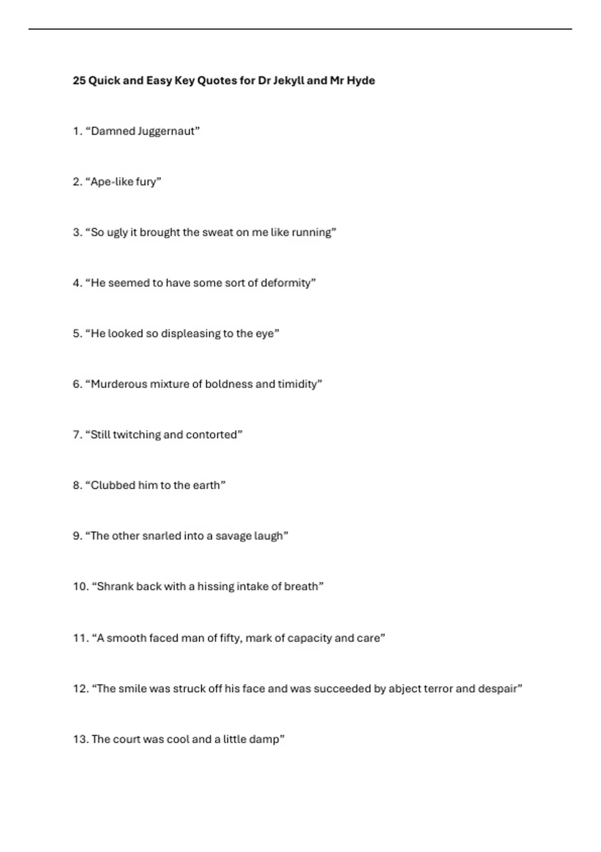 Simple and quick 25 key quotes for Dr Jekyll and Mr Hyde : AQA GCSE ...