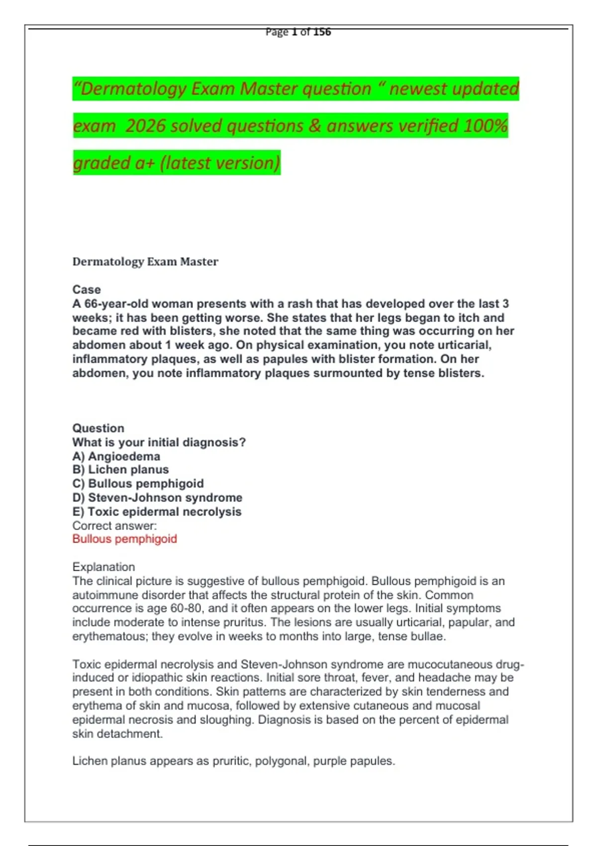 “Dermatology Exam Master question “ newest updated exam 2026 solved ...