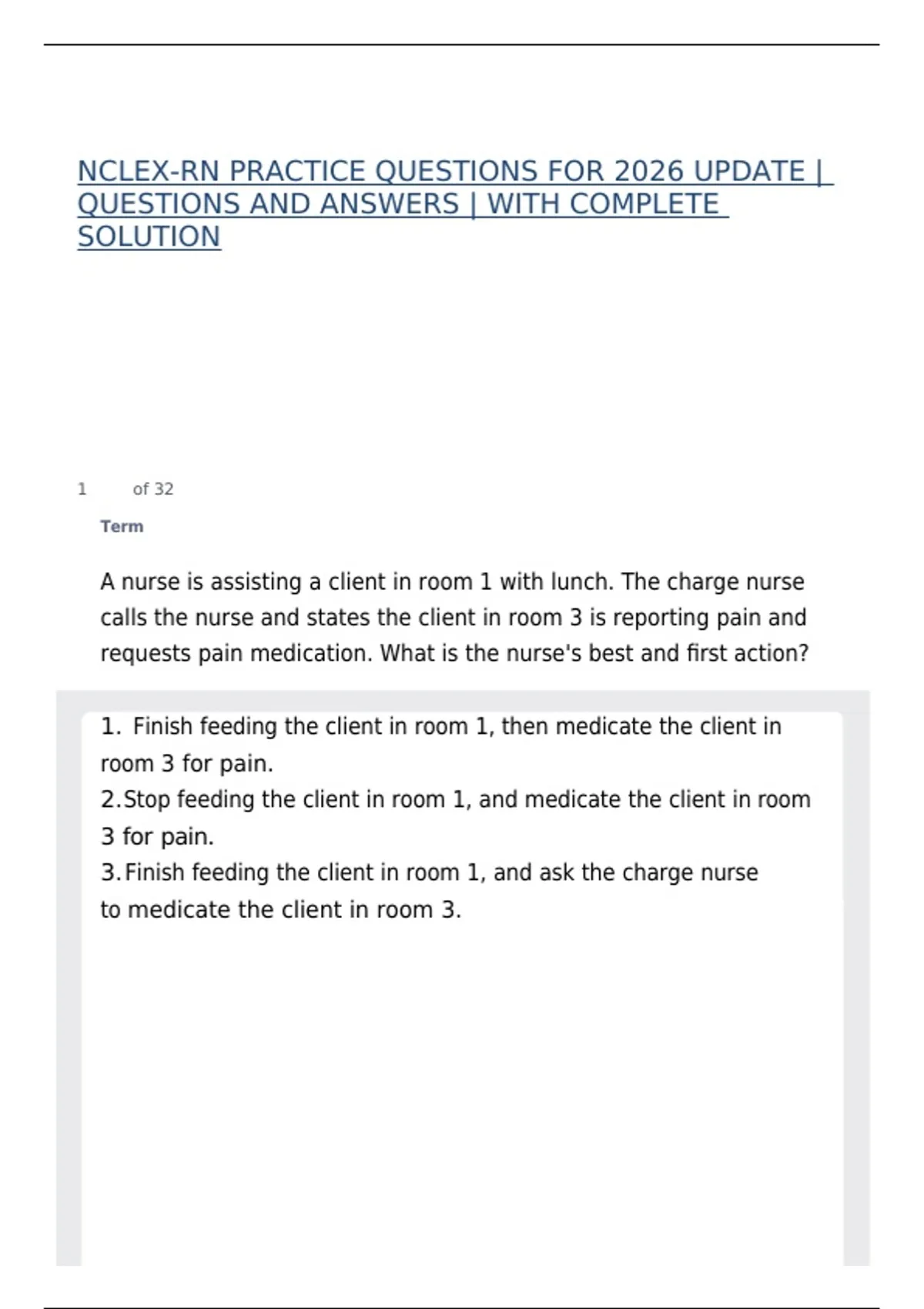 NCLEX-RN PRACTICE QUESTIONS FOR 2026 UPDATE | QUESTIONS AND ANSWERS ...