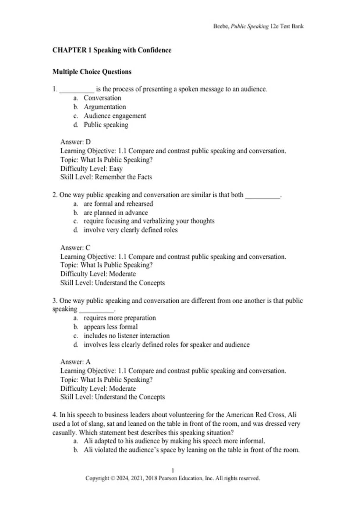 practice test bank questions, final exam : Public Speaking An Audience ...
