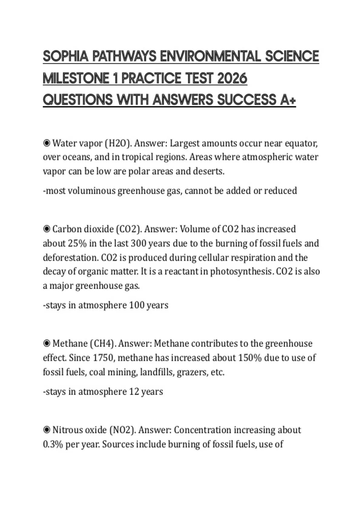 SOPHIA PATHWAYS ENVIRONMENTAL SCIENCE MILESTONE 1 PRACTICE TEST 2026 ...