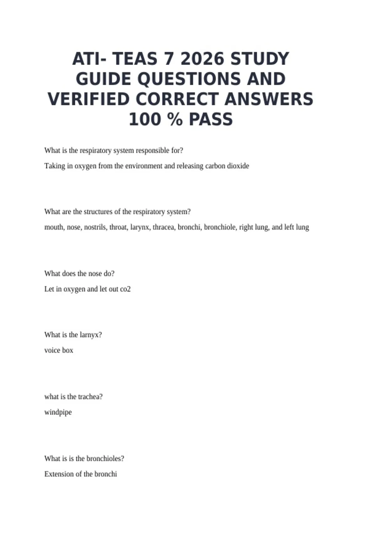 ATI- TEAS 7 2026 STUDY GUIDE QUESTIONS AND VERIFIED CORRECT ANSWERS 100 ...