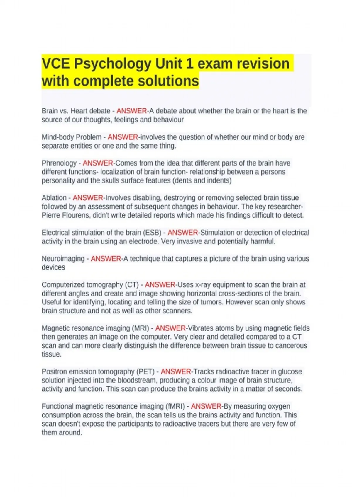 VCE Psychology Unit 1 Exam Revision, Victorian Curriculum (VCAA ...