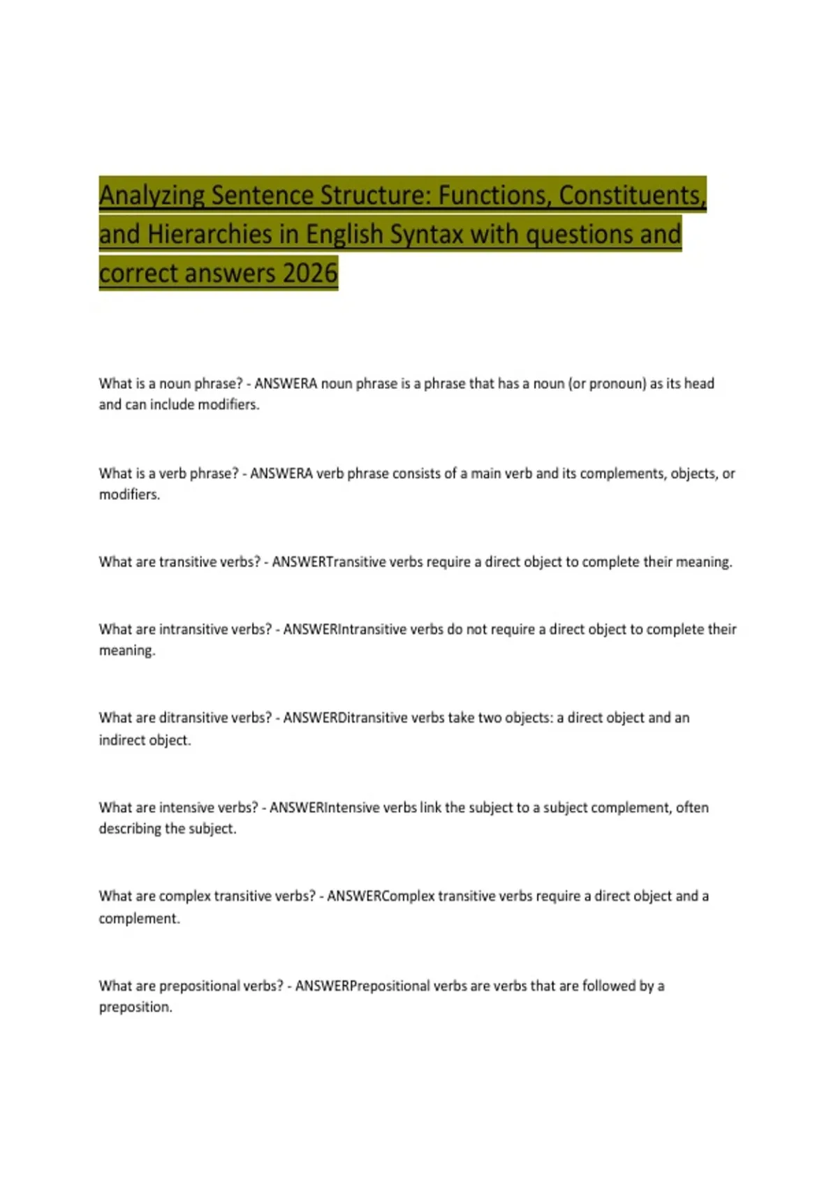 Analyzing Sentence Structure: Functions, Constituents, and Hierarchies ...