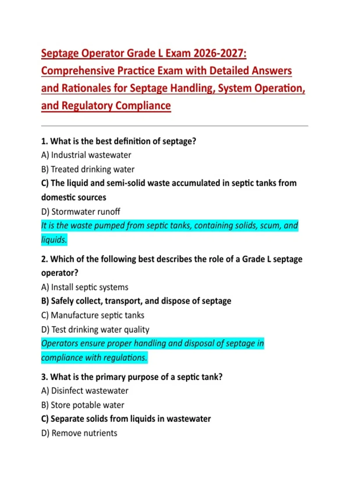 Septage Operator Grade L Exam : Comprehensive Practice Exam with ...