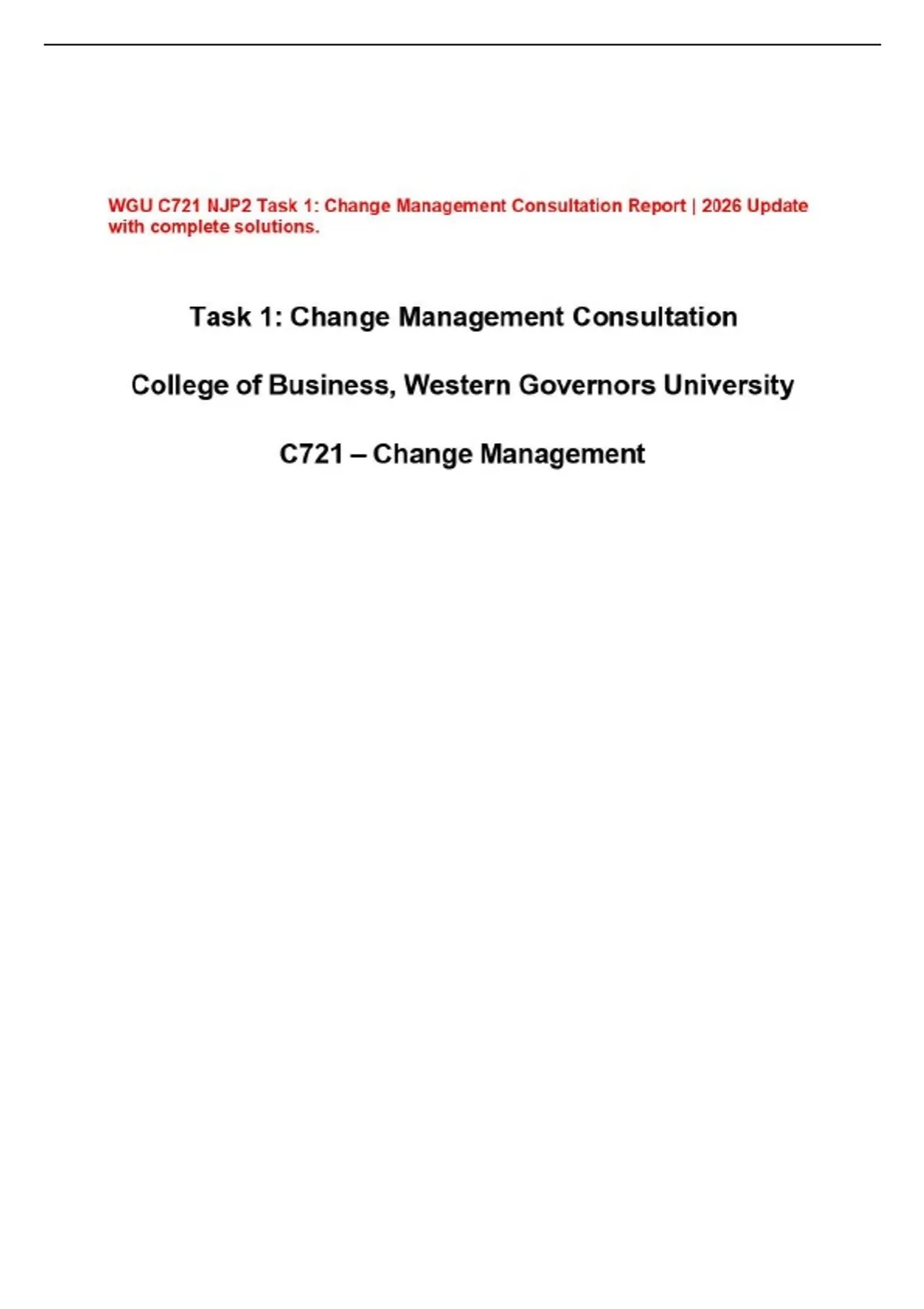 WGU C721 NJP2 Task 1: Change Management Consultation Report | 2026 ...