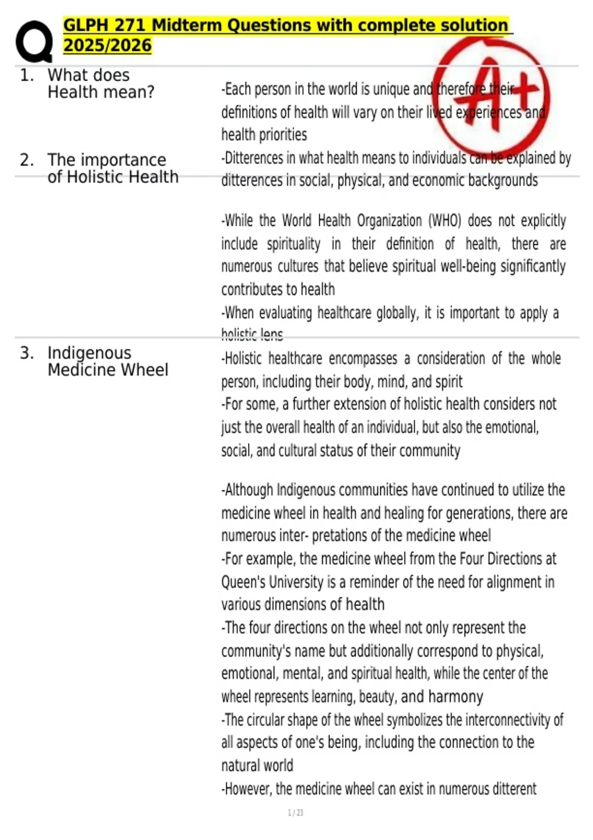 GLPH 271 Midterm Questions with complete solution 2025/2026 - GLPH 271 ...