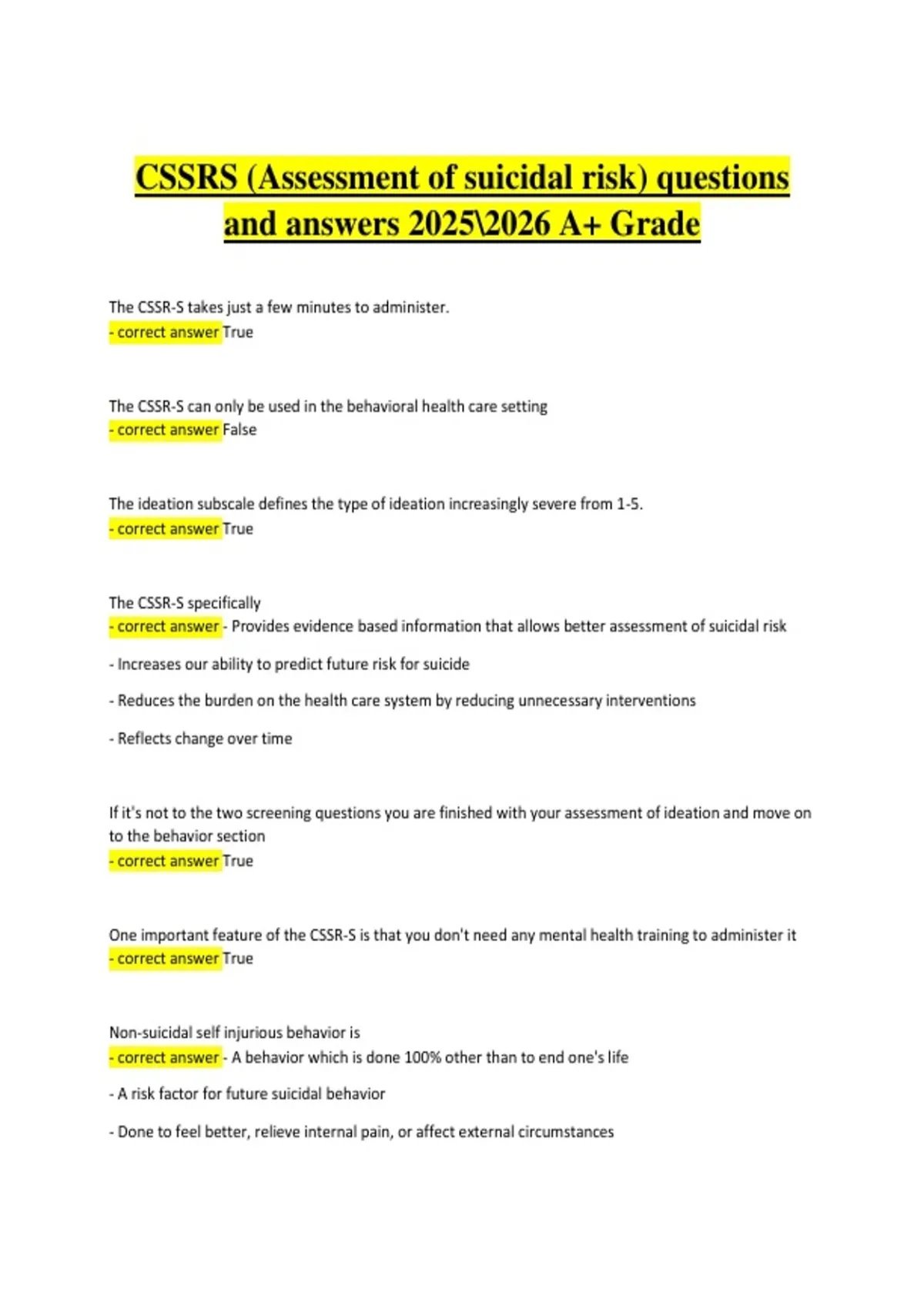 CSSRS (Columbia-Suicide Severity Rating Scale) Assessment Questions ...
