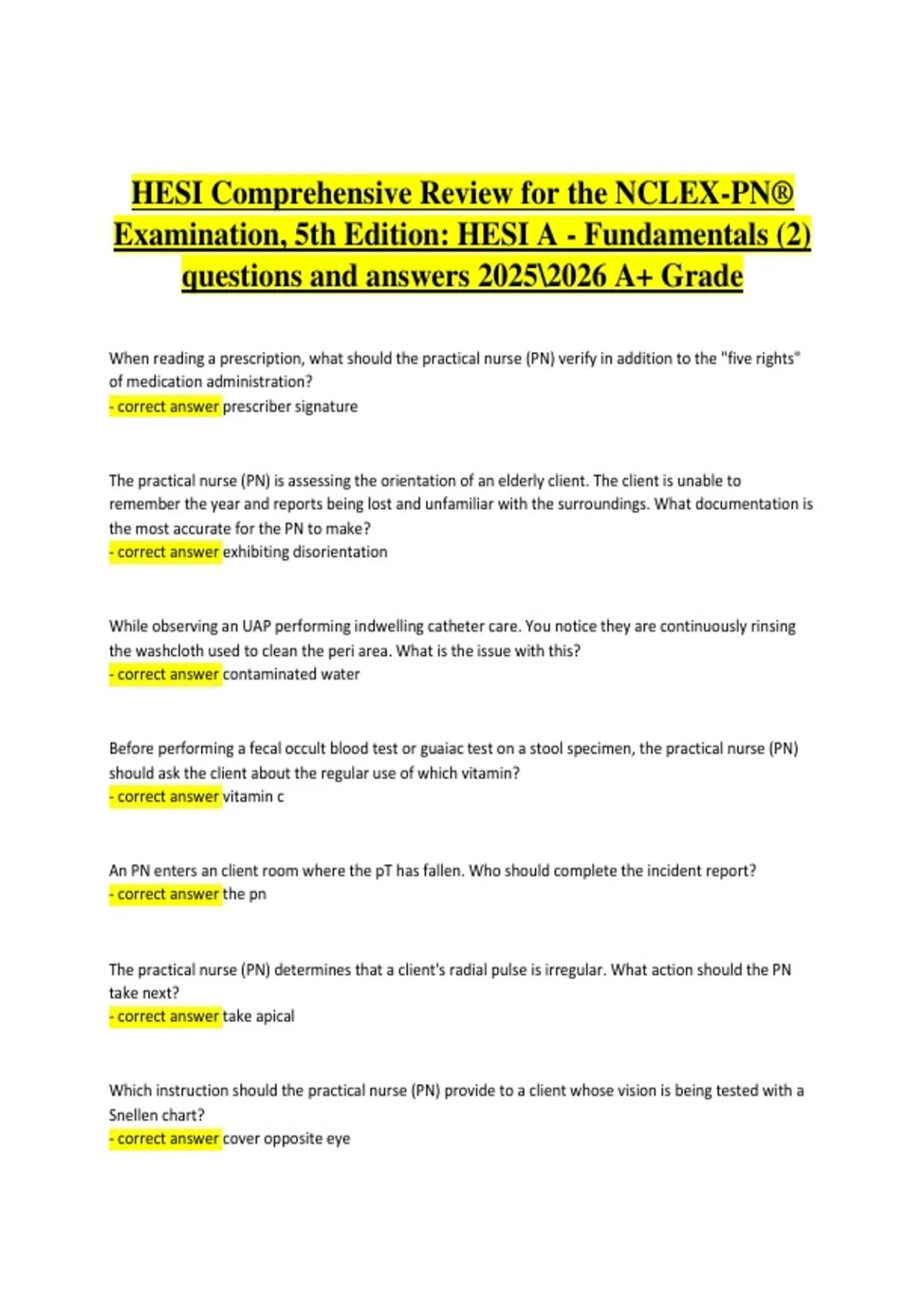 HESI NCLEX-PN® Comprehensive Review – Fundamentals (A-2) Verified ...