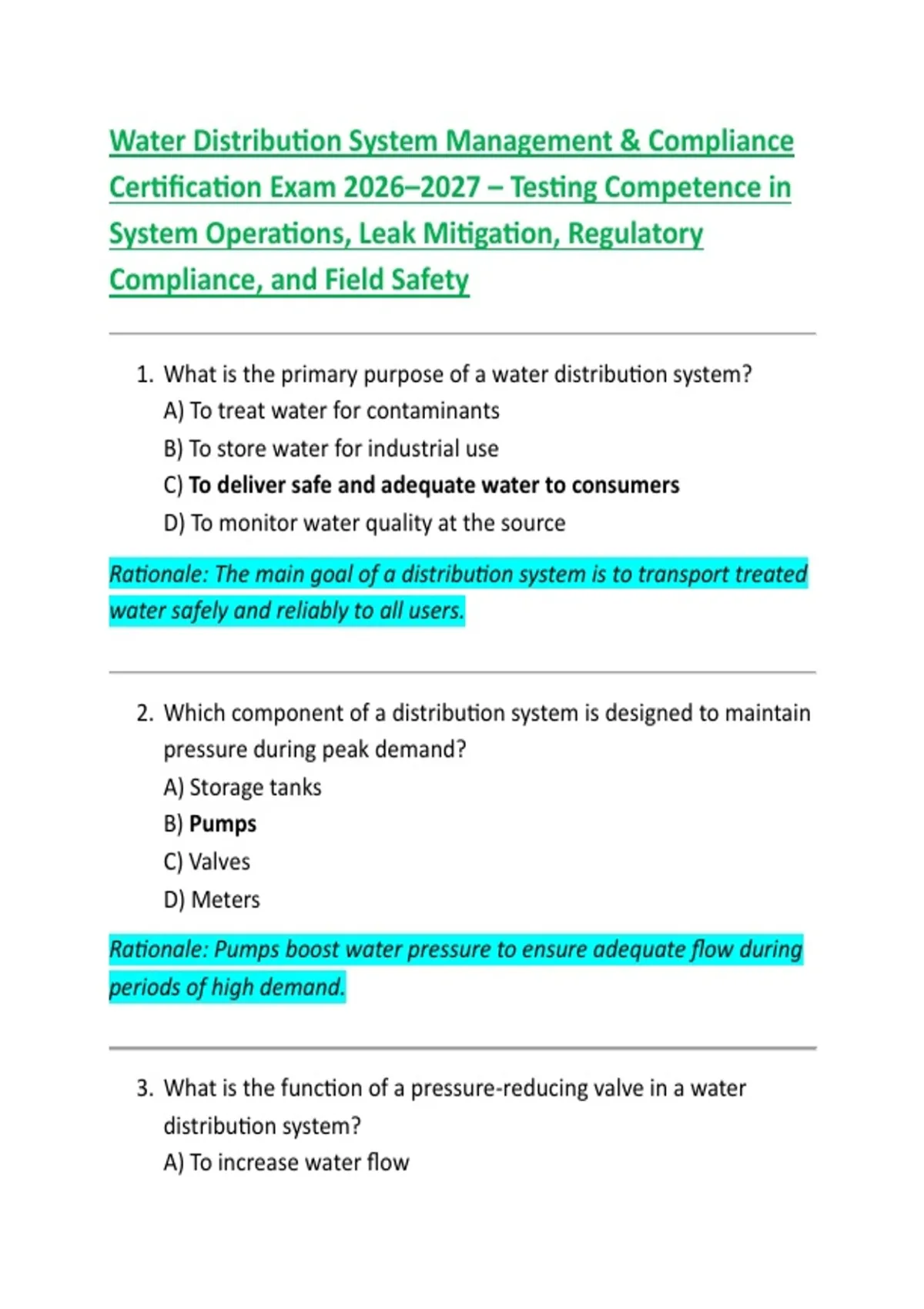 Water Distribution System Management & Compliance Certification Exam ...