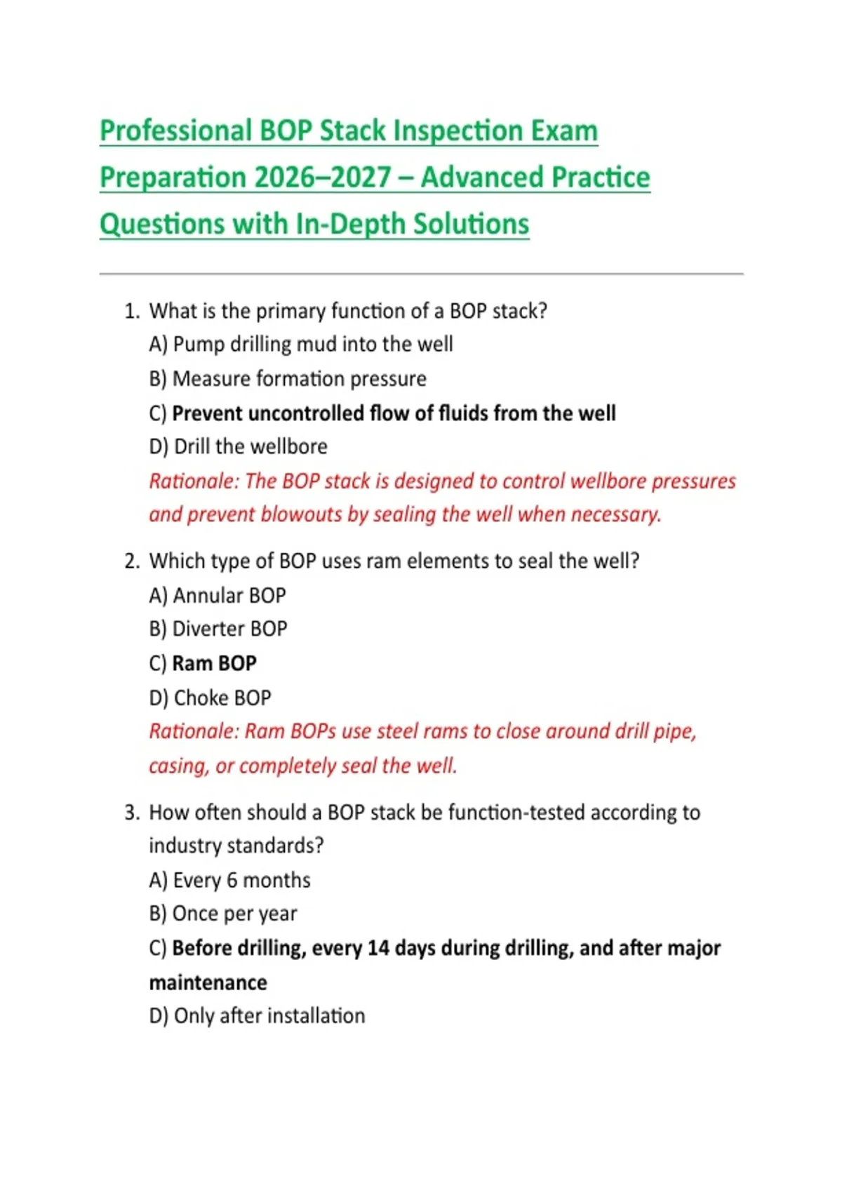 Professional BOP Stack Inspection Exam Preparation 2026–2027 – Advanced ...