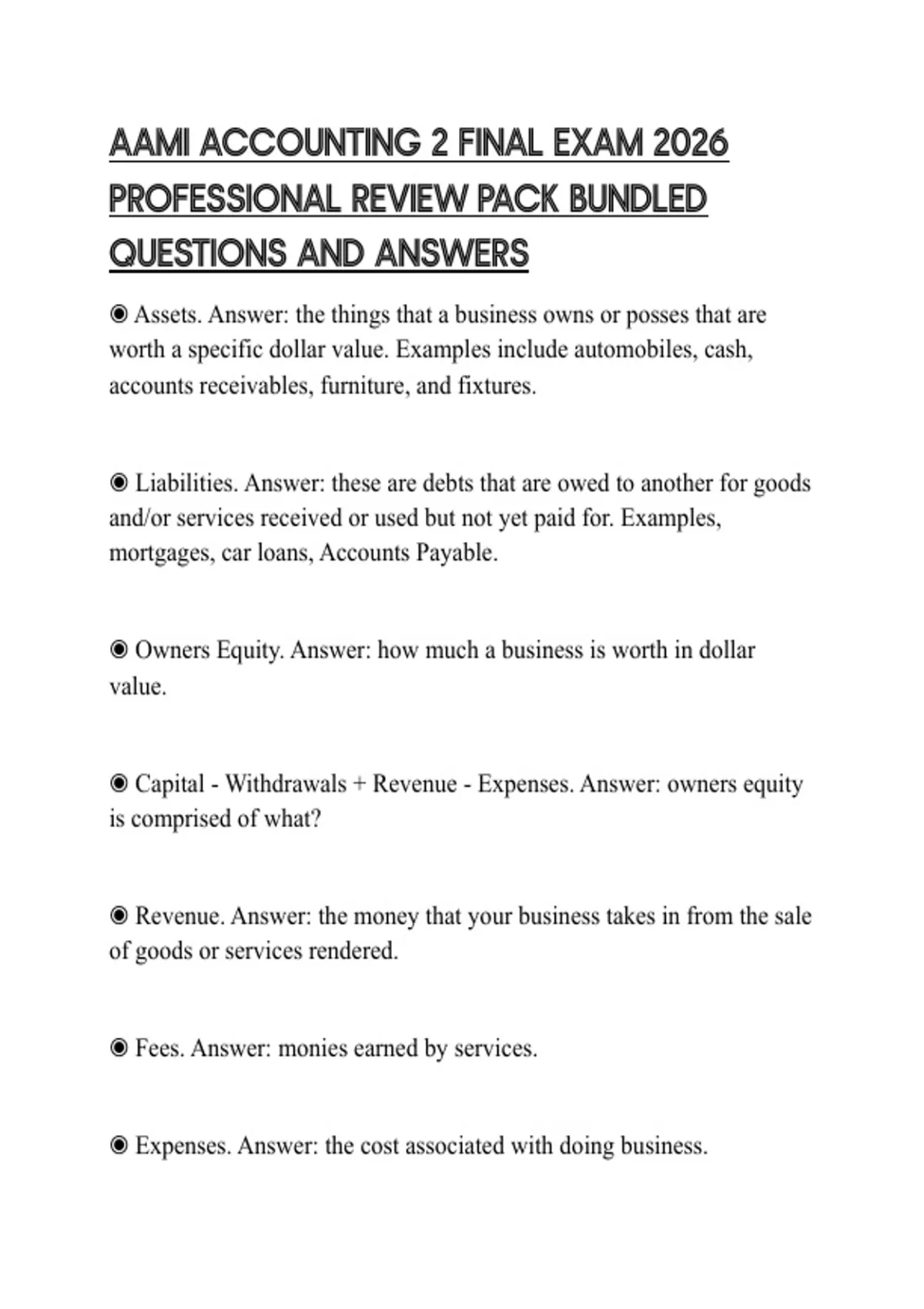 AAMI ACCOUNTING 2 FINAL EXAM 2026 PROFESSIONAL REVIEW PACK BUNDLED ...