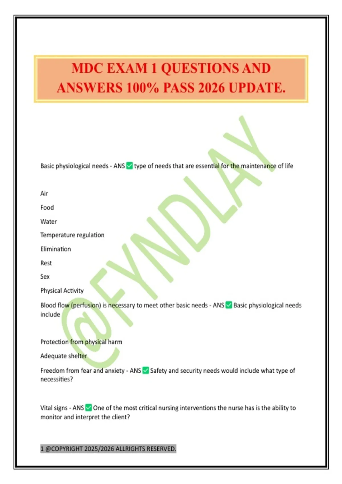 MDC EXAM 1 QUESTIONS AND ANSWERS 100% PASS 2026 UPDATE. - MDC - Stuvia US