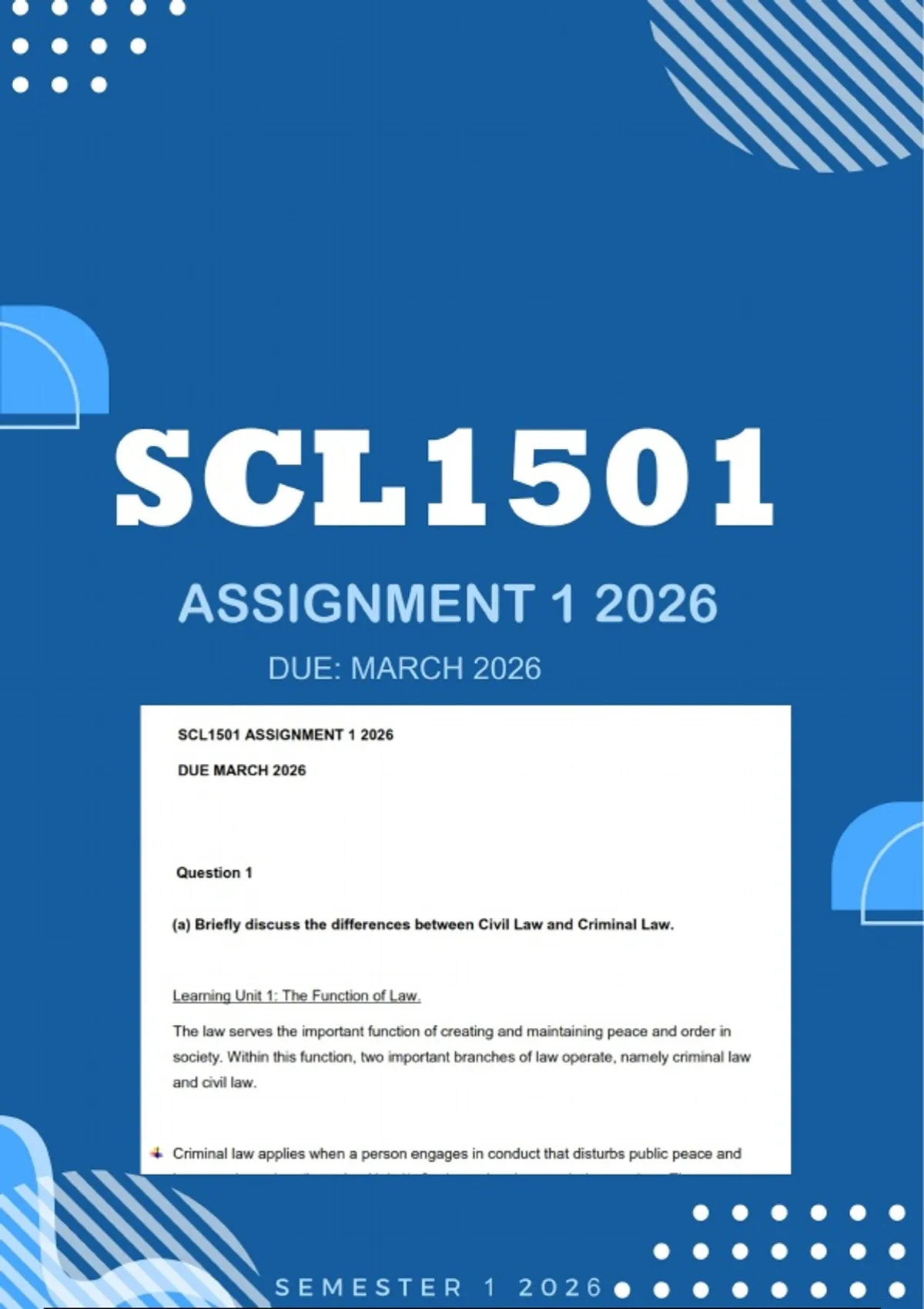 SCL1501 ASSIGNMENT 1 2026 - DISTINCTION | Due March 2026 - Skills ...