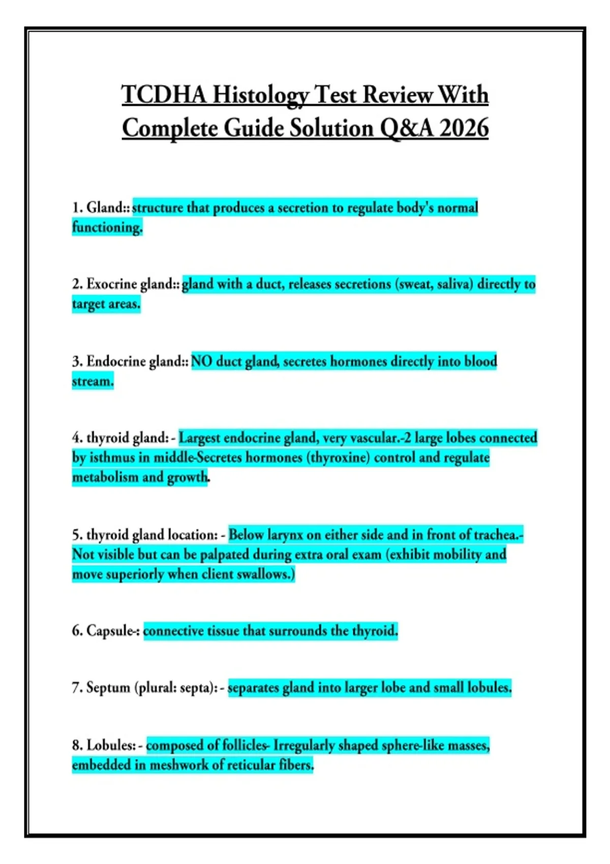 TCDHA Histology Test Review With Complete Guide Solution Q&A 2026 ...