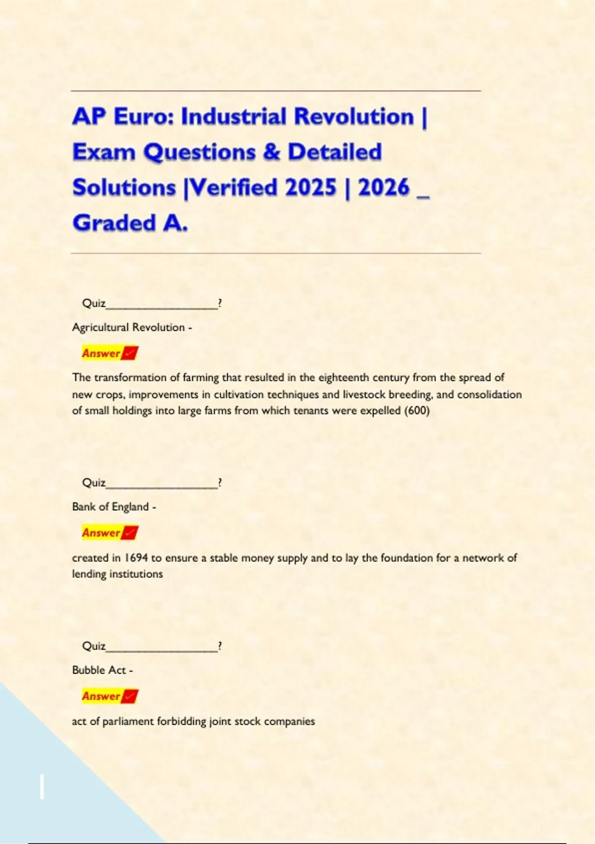 AP Euro: Industrial Revolution | Exam Questions & Detailed Solutions ...