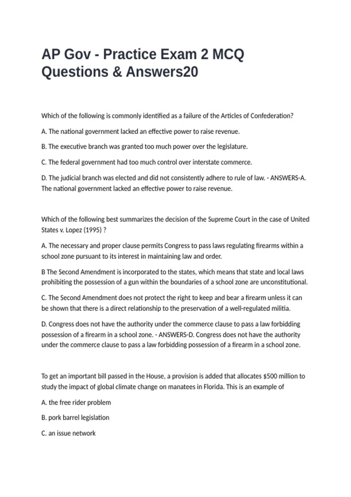 AP Gov - Practice Exam 2 MCQ Questions & Answers - AP GOV - Stuvia US