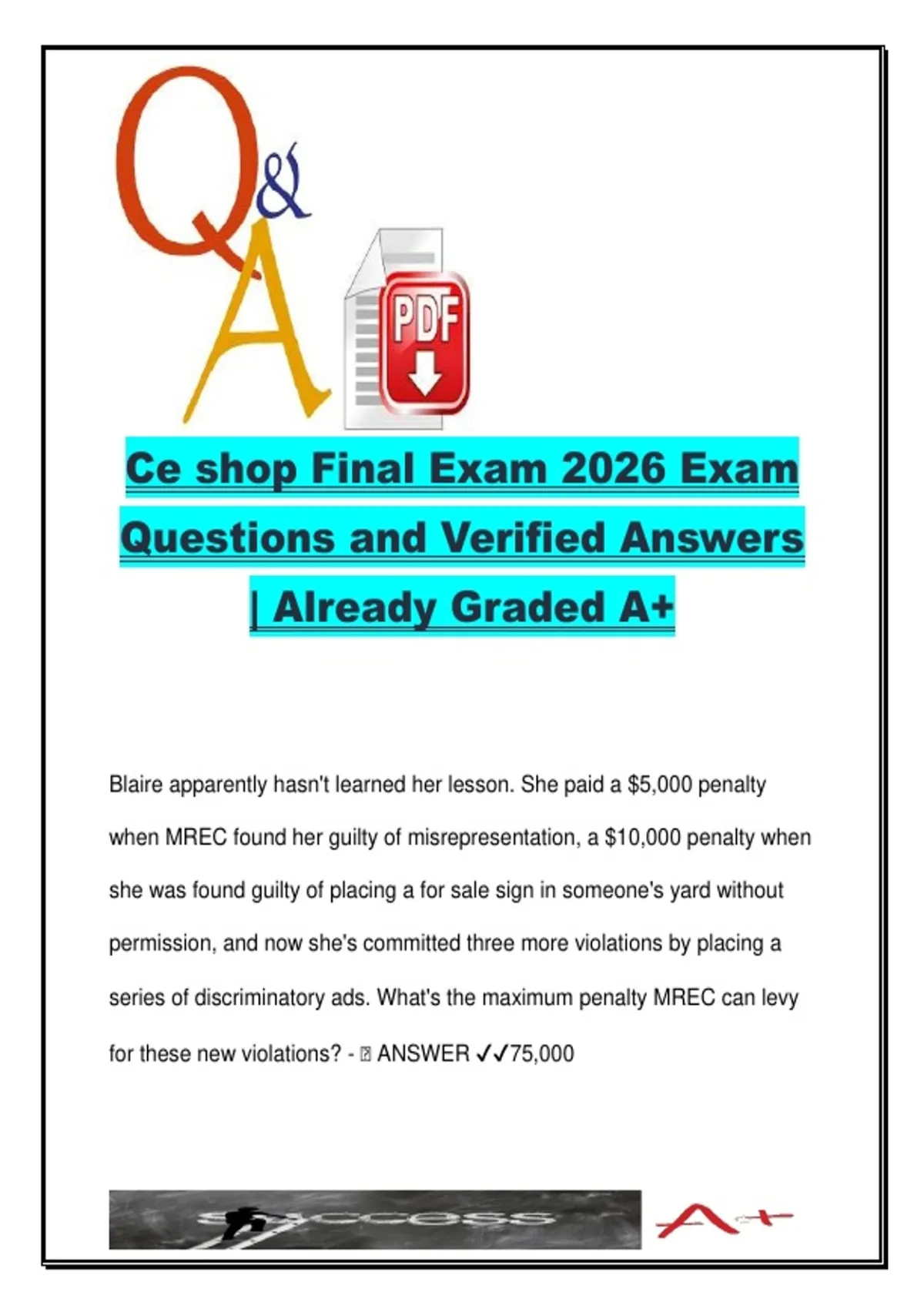 CE Shop Final Exam Maryland 2026 (300+ Verified Q&A) – REL 302 ...