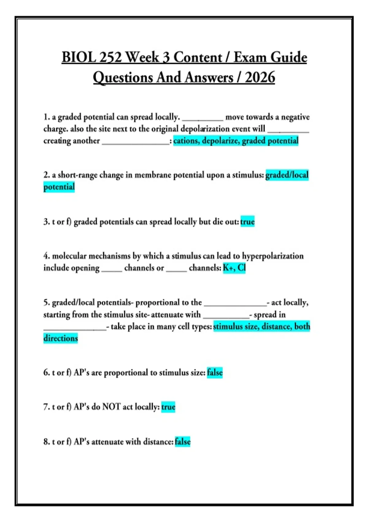 BIOL 252 Week 3 Content - Exam Guide Questions And Answers - 2026 ...