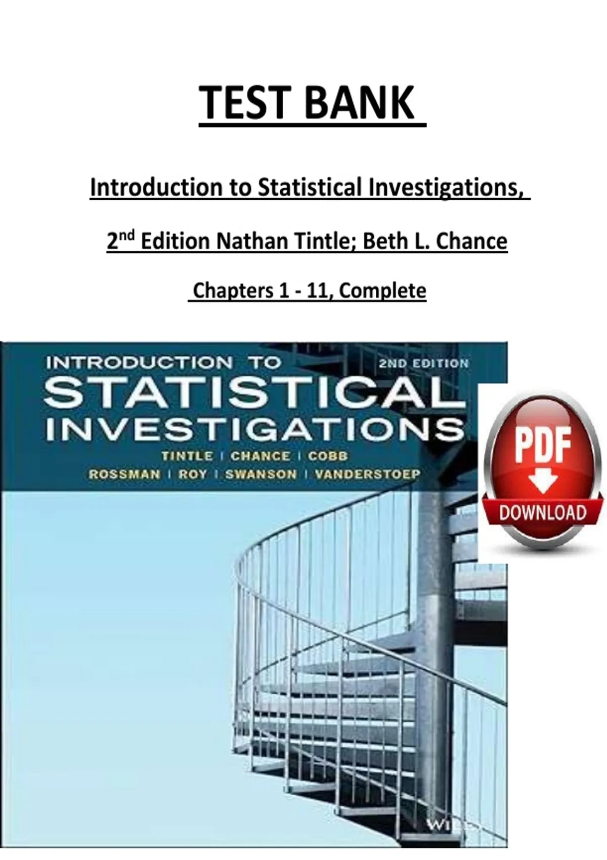 TEST BANK Introduction to Statistical Investigations, 2nd Edition ...