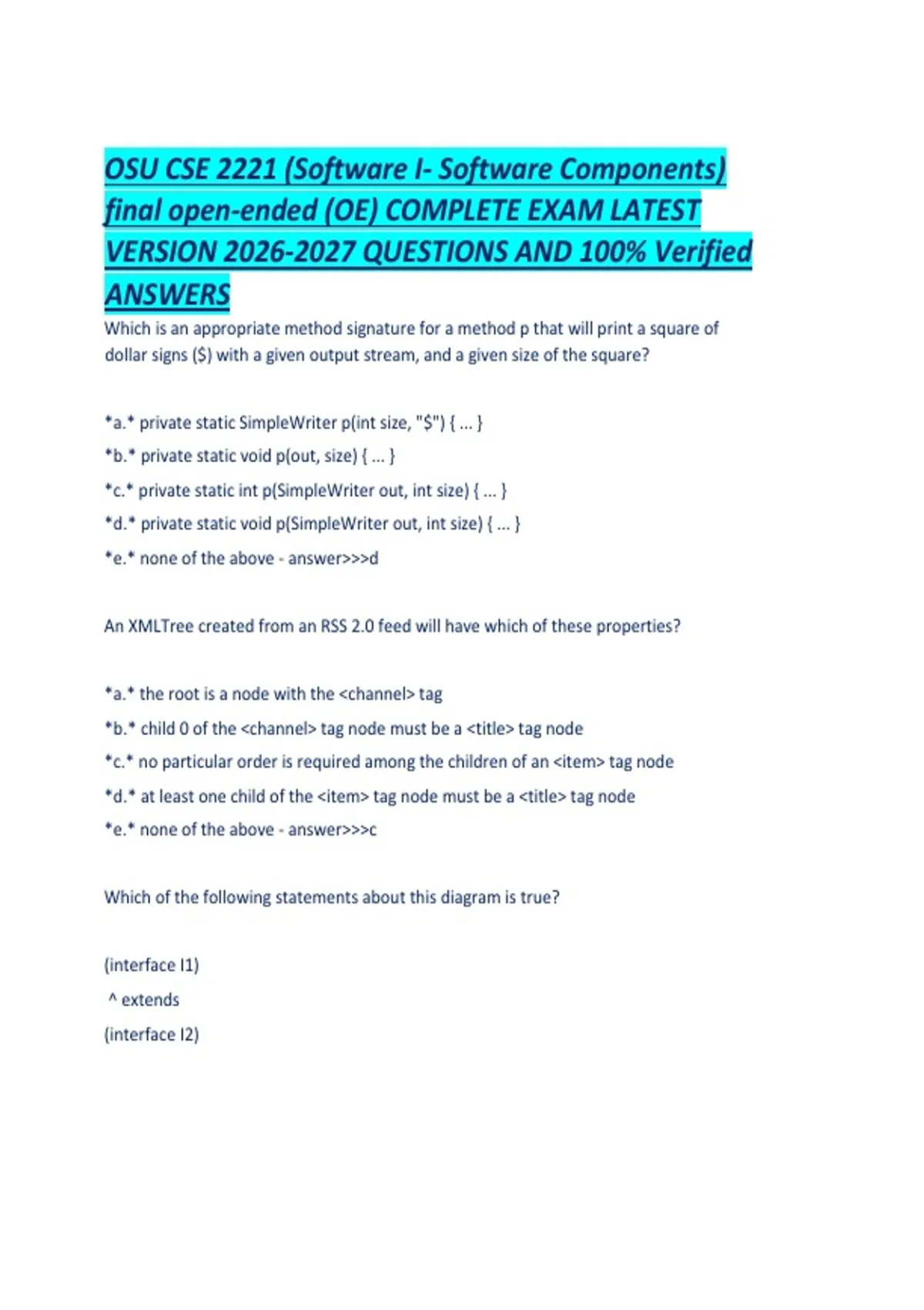 OSU CSE 2221 (Software I- Software Components) final open-ended (OE ...