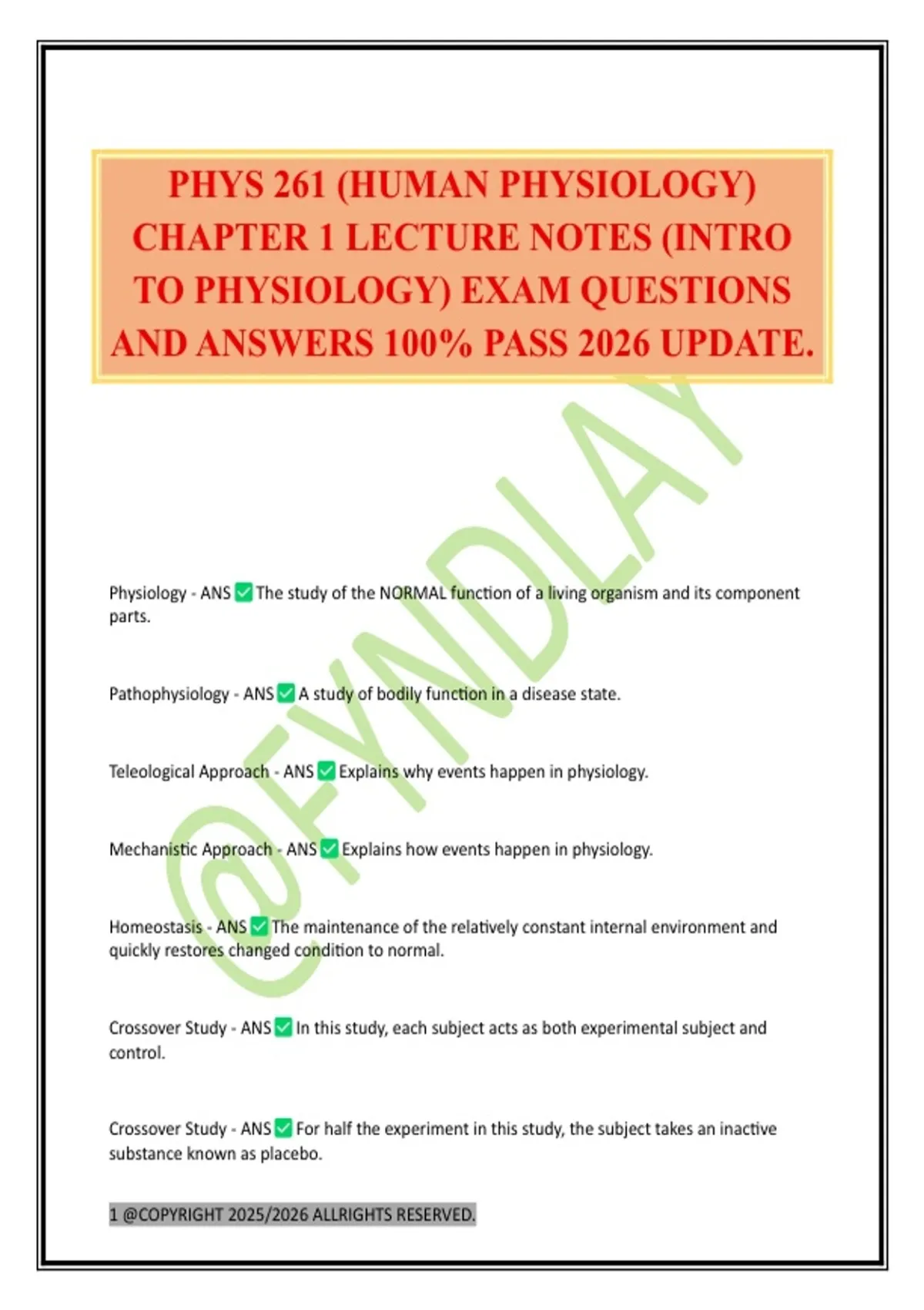 PHYS 261 (HUMAN PHYSIOLOGY) CHAPTER 1 LECTURE NOTES (INTRO TO ...