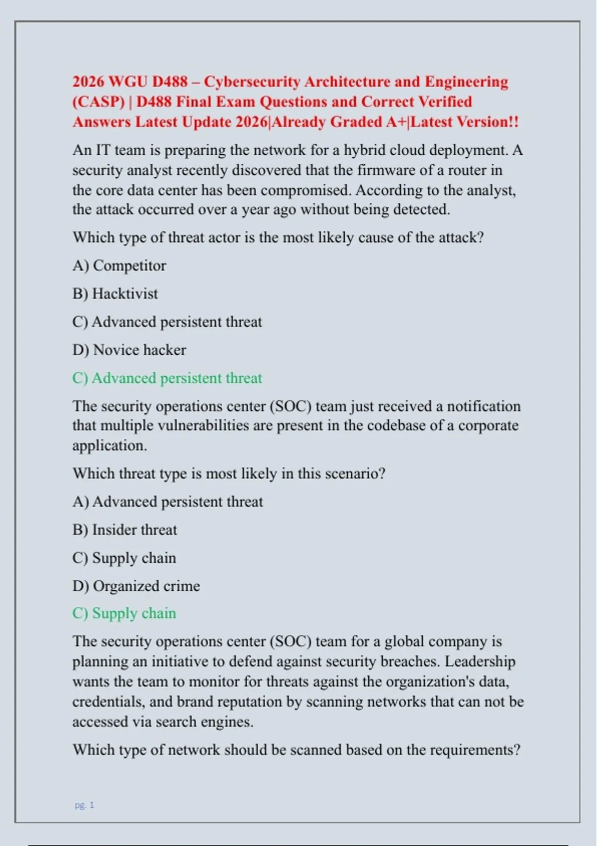 2026 WGU D488 – Cybersecurity Architecture and Engineering (CASP ...