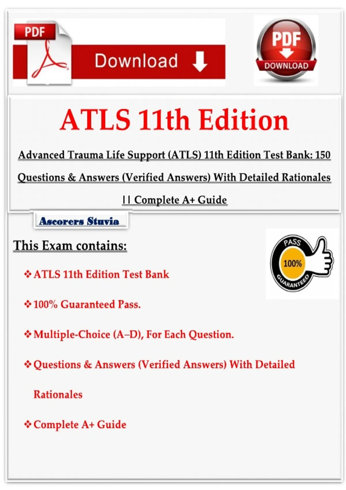 Advanced Trauma Life Support (ATLS) 11th Edition Test Bank: 150 ...