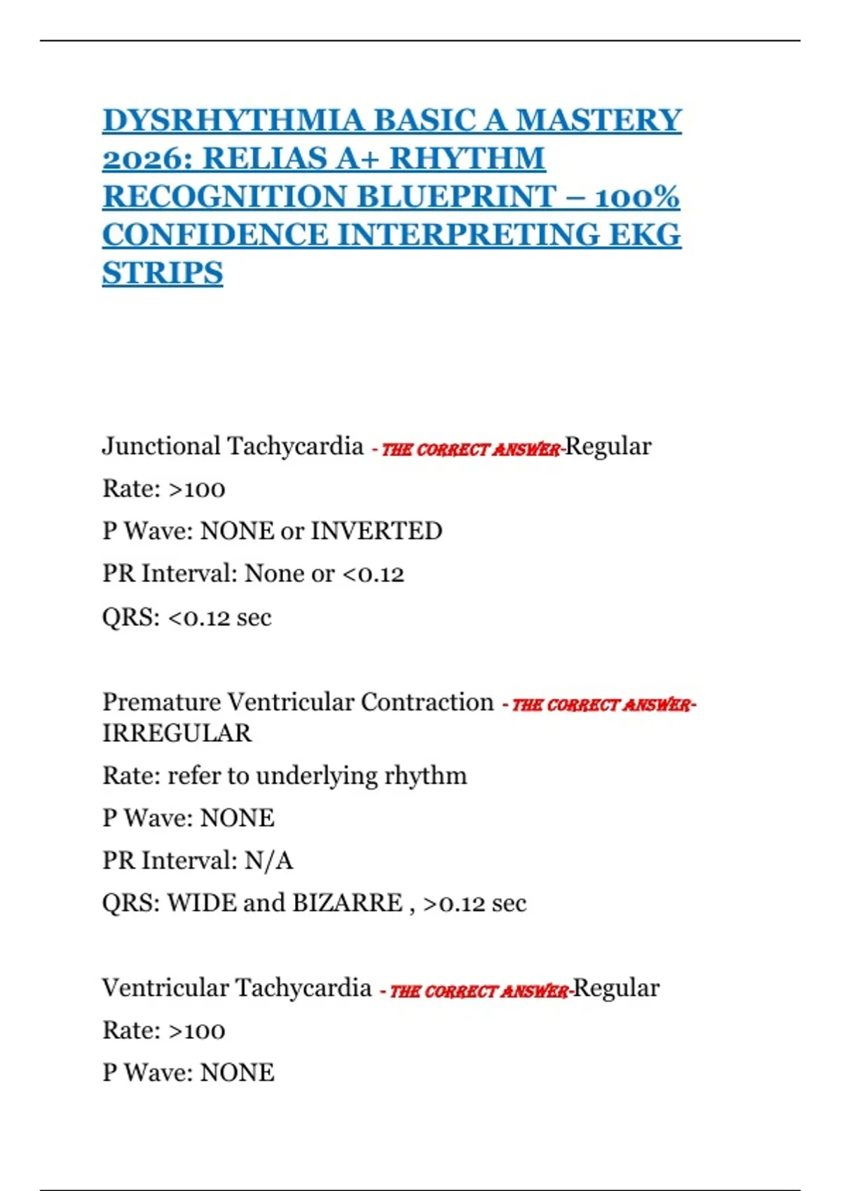 DYSRHYTHMIA BASIC A MASTERY 2026: RELIAS A+ RHYTHM RECOGNITION ...