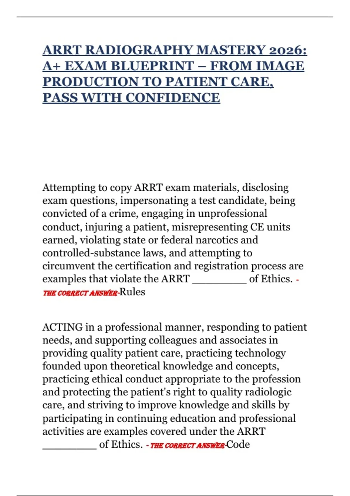 ARRT RADIOGRAPHY MASTERY 2026: A+ EXAM BLUEPRINT – FROM IMAGE ...