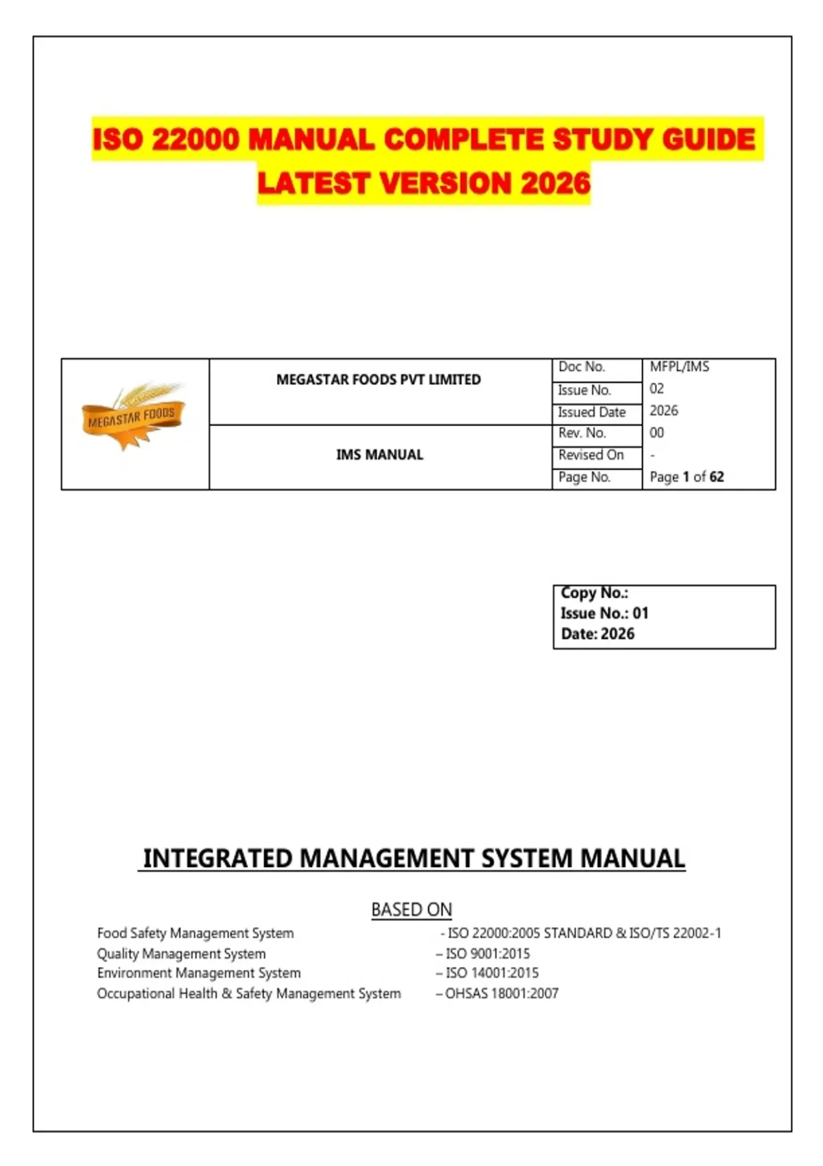 ISO 22000 MANUAL COMPLETE STUDY GUIDE LATEST VERSION 2026 - ISO 22000 ...