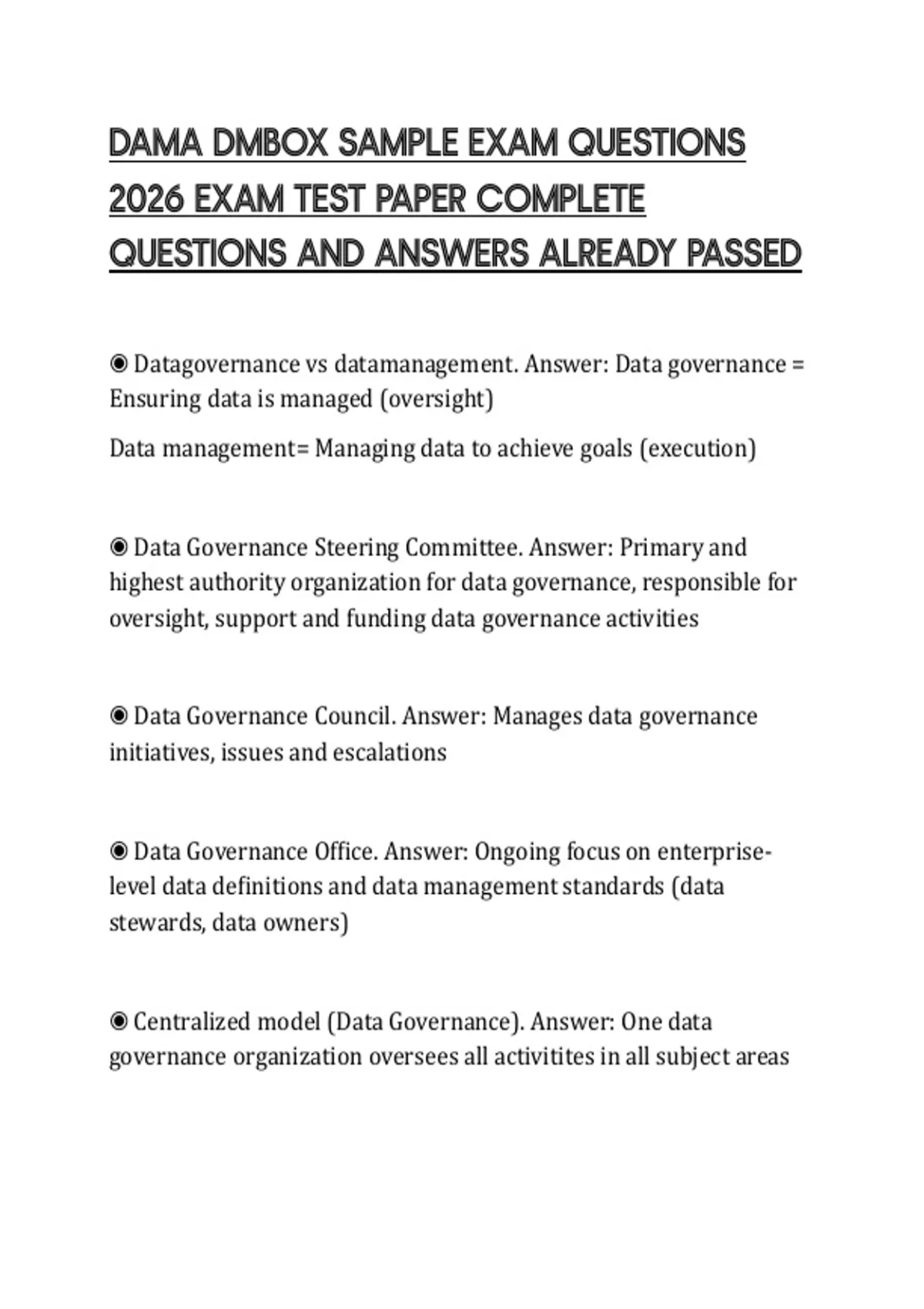 DAMA DMBOX SAMPLE EXAM QUESTIONS 2026 EXAM TEST PAPER COMPLETE ...