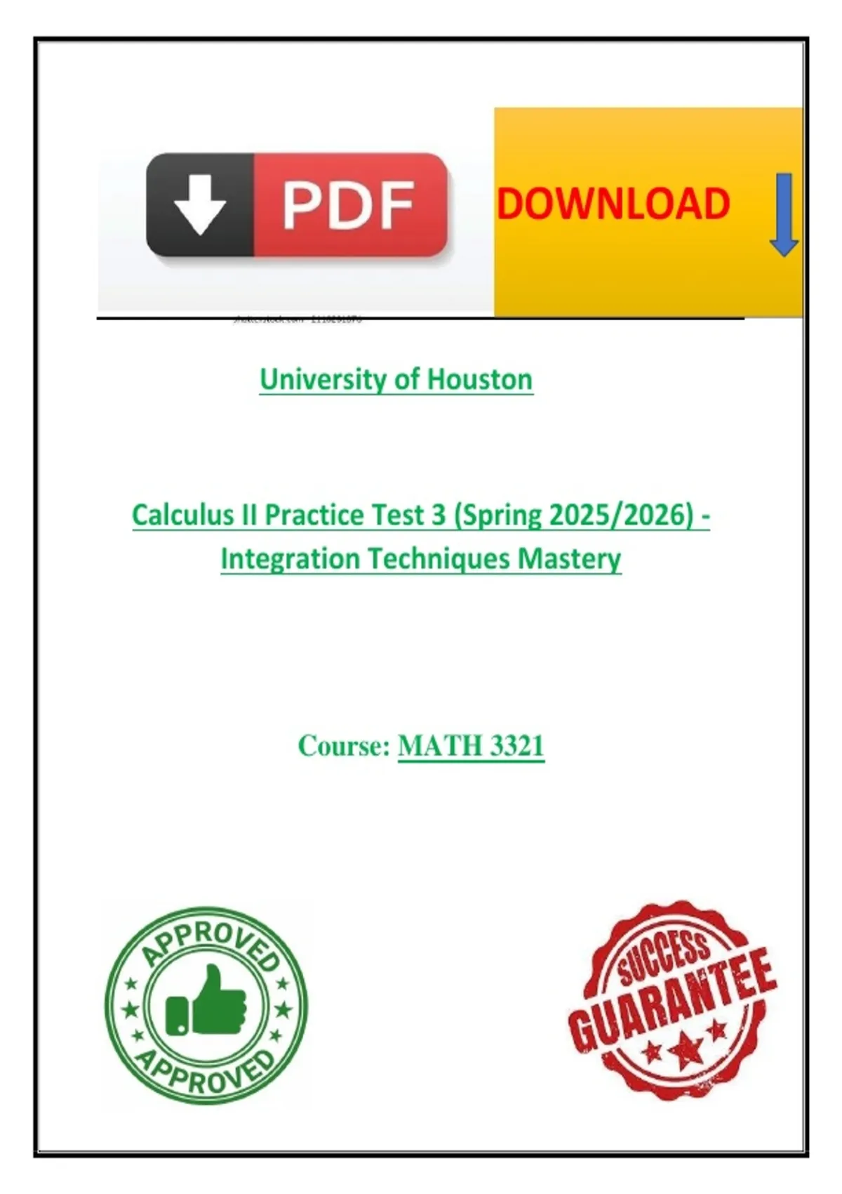 University of Houston - MATH 3321: Calculus II Practice Test 3 (Spring ...