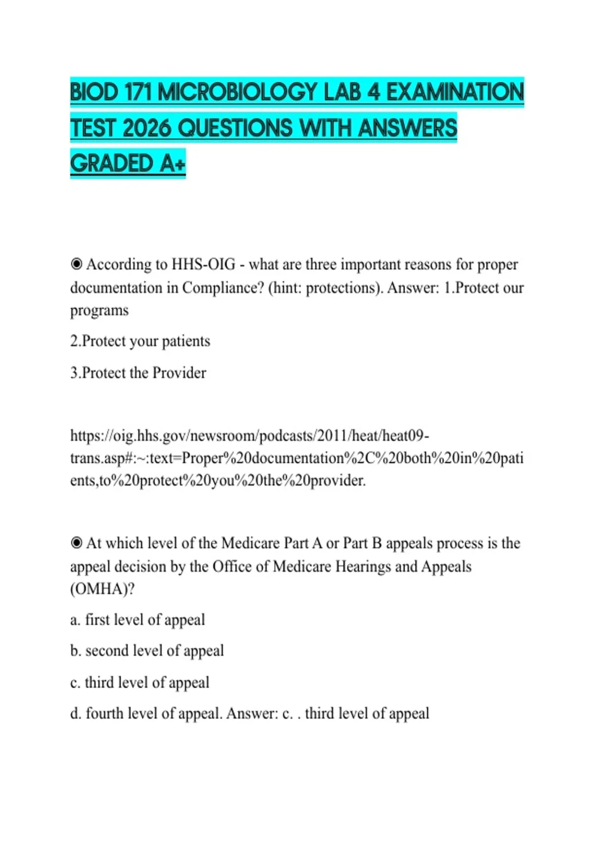 BIOD 171 MICROBIOLOGY LAB 4 EXAMINATION TEST 2026 QUESTIONS WITH ...