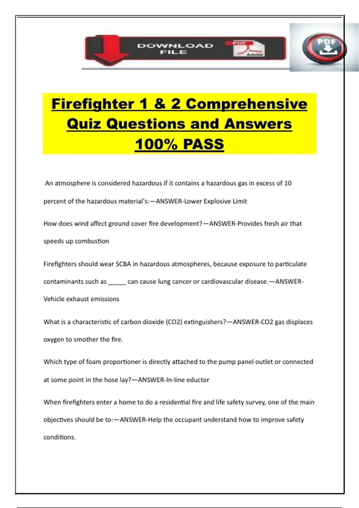 Firefighter 1 & 2 Comprehensive Quiz Questions and Answers 100% PASS ...