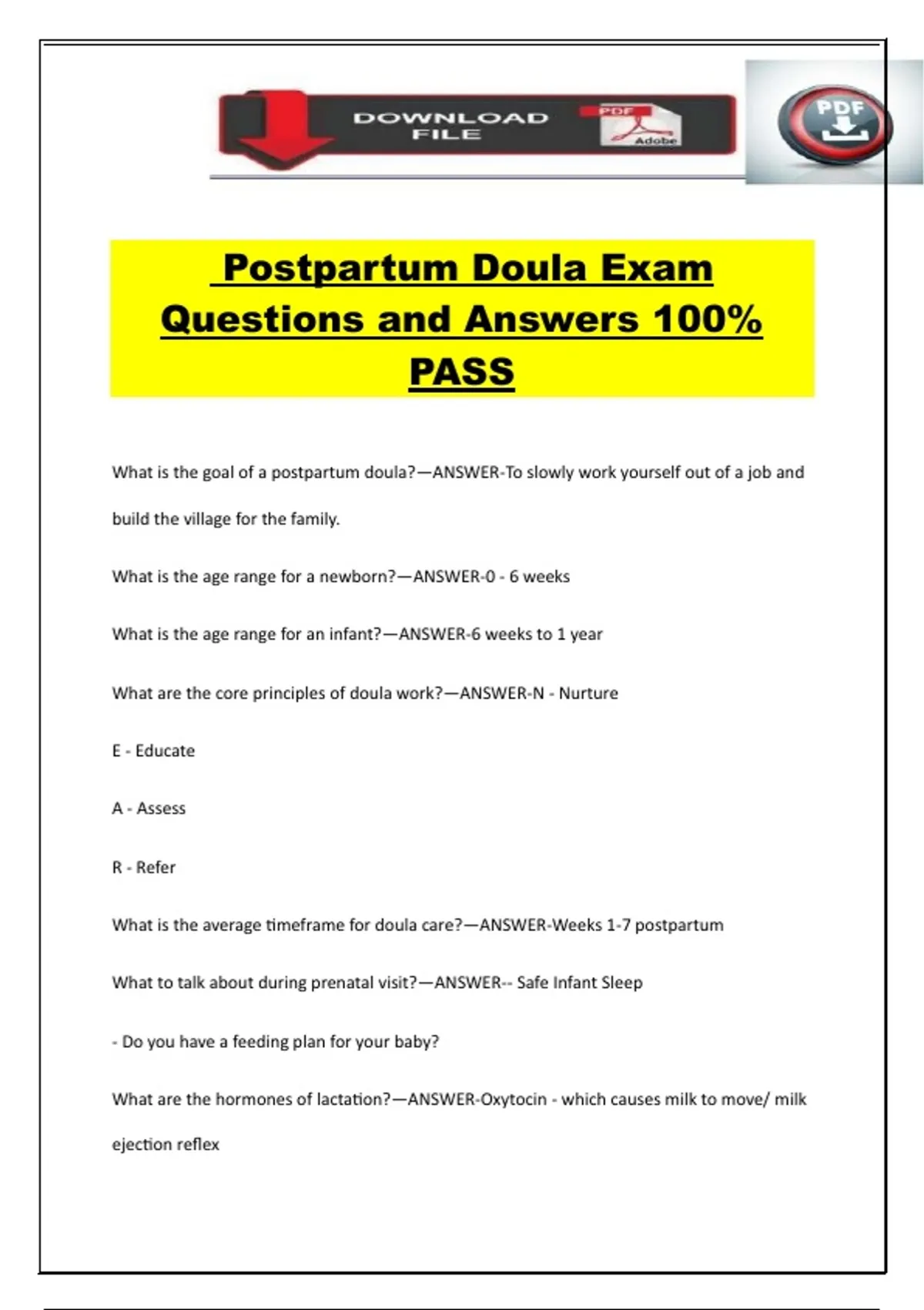 Postpartum Doula Exam Questions and Answers 100% PASS - Postpartum ...