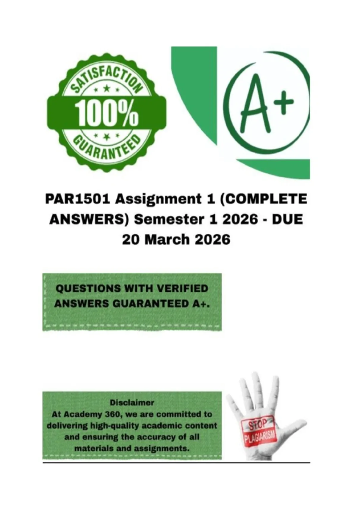 PAR1501 Assignment 1 (COMPLETE ANSWERS) Semester 1 2026 - DUE 20 March ...