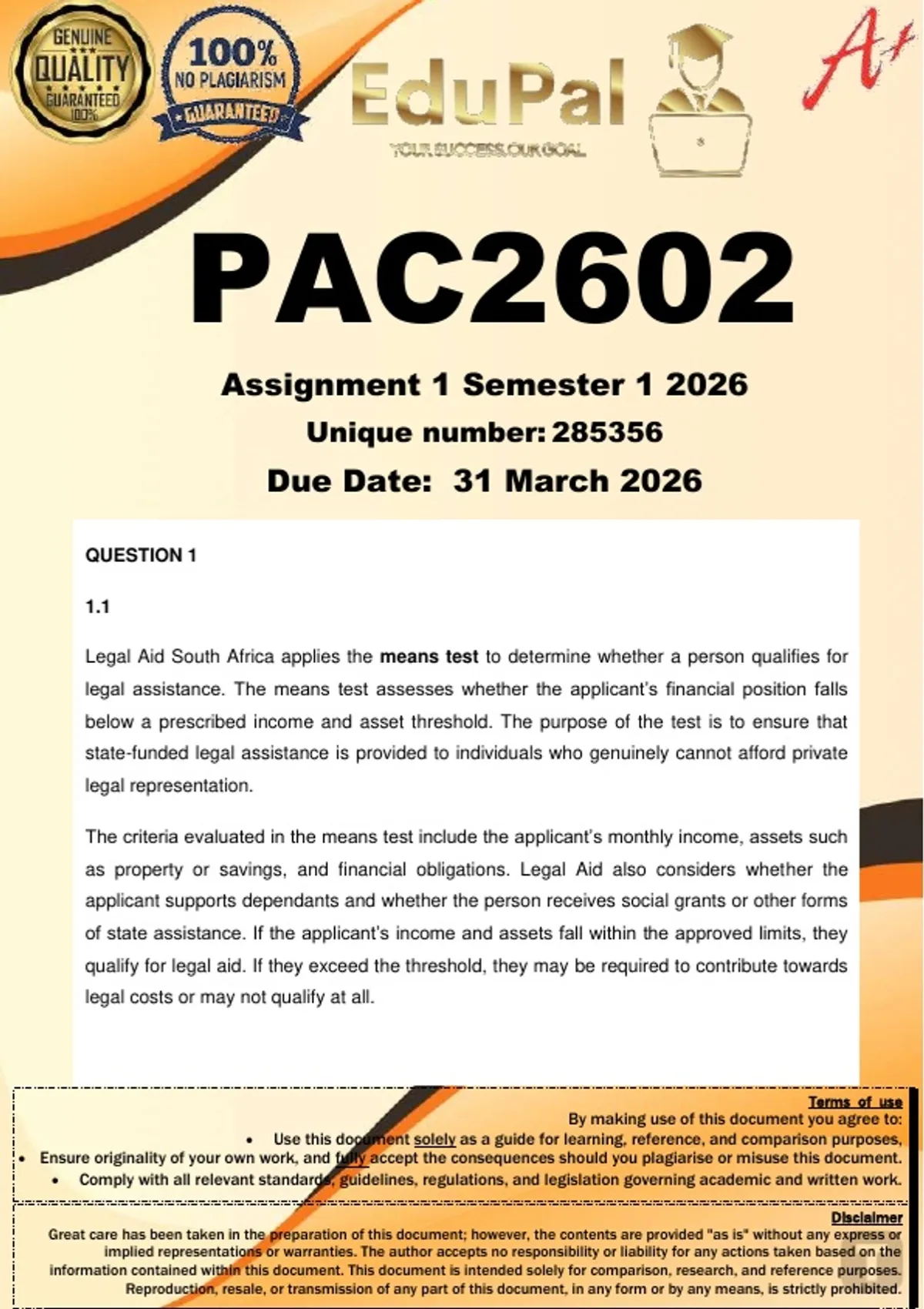 PAC2602 Assignment 1 (COMPLETE ANSWERS) Semester 1 2026 (285356) - DUE ...